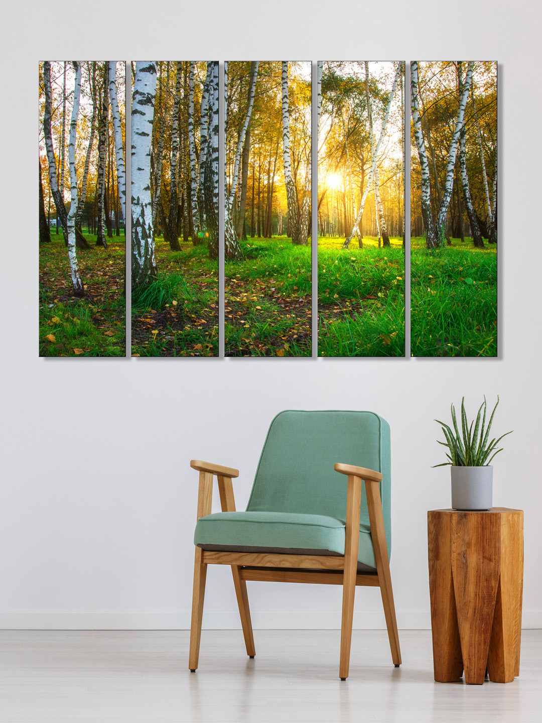 Buy 999Store Set Of 5 Green & White Printed Forest Framed Wall Art ...