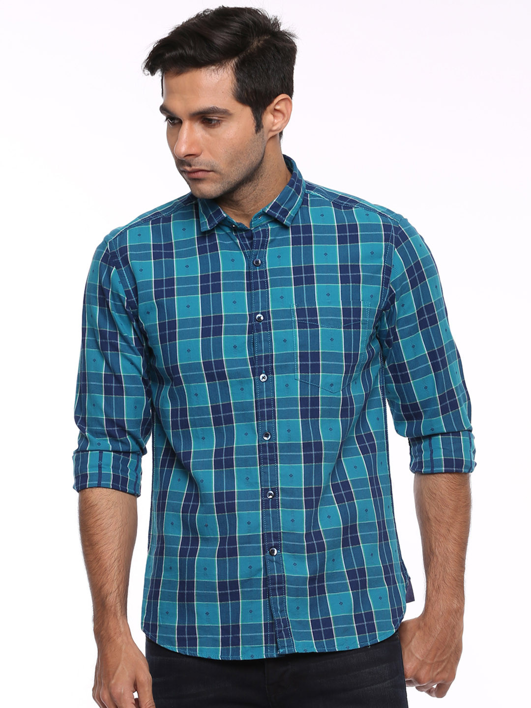 Buy CODE By Lifestyle Blue Checked Smart Casual Shirt - Shirts for Men ...