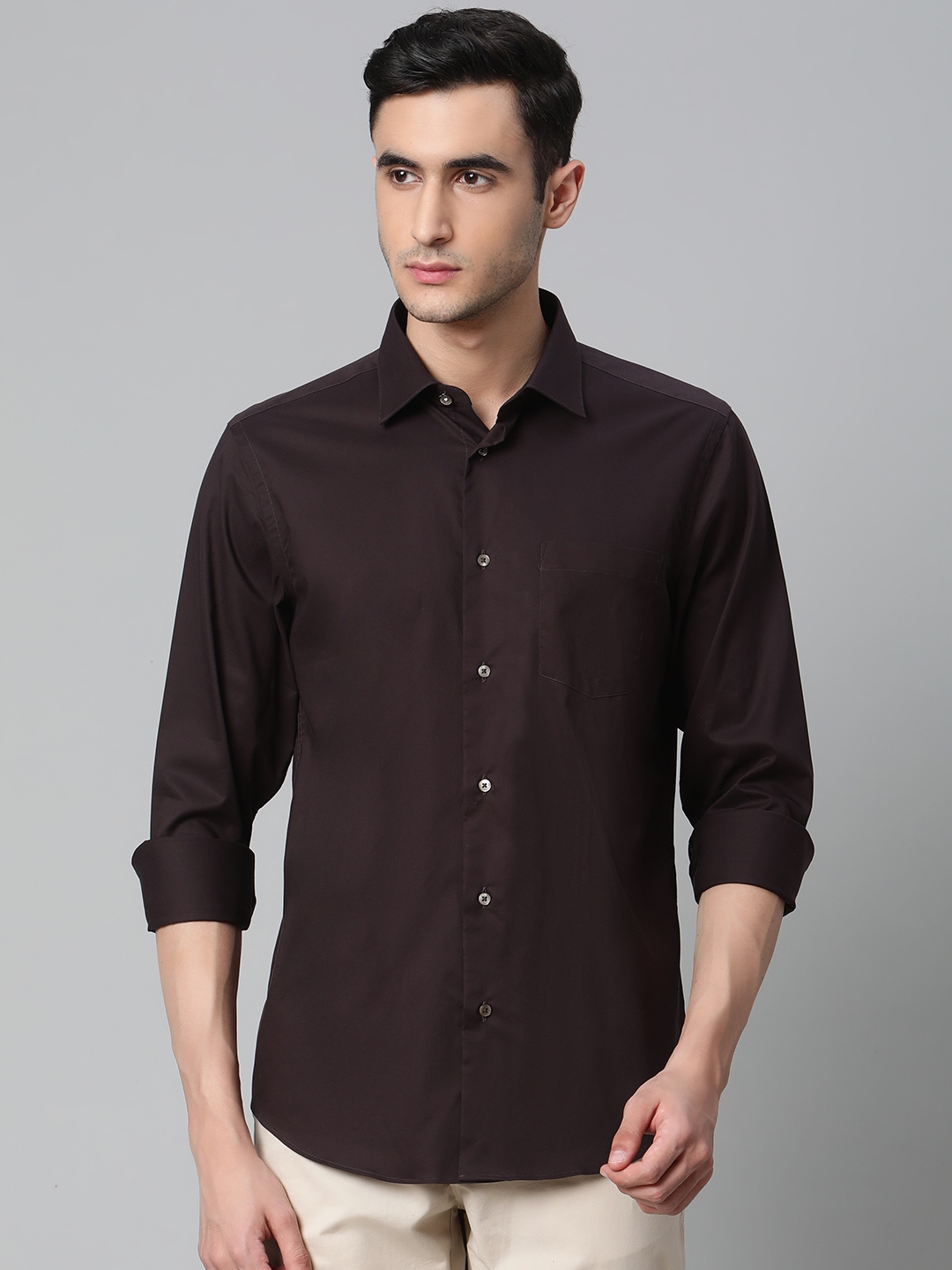 Buy Blackberrys Men Coffee Brown Knitted Slim Fit Solid Casual Shirt