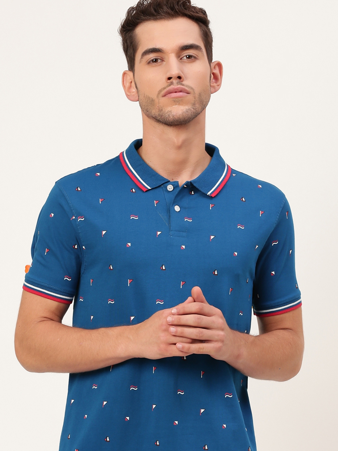 Buy Mast Harbour Men Navy Blue White Printed Polo Collar Pure Cotton T
