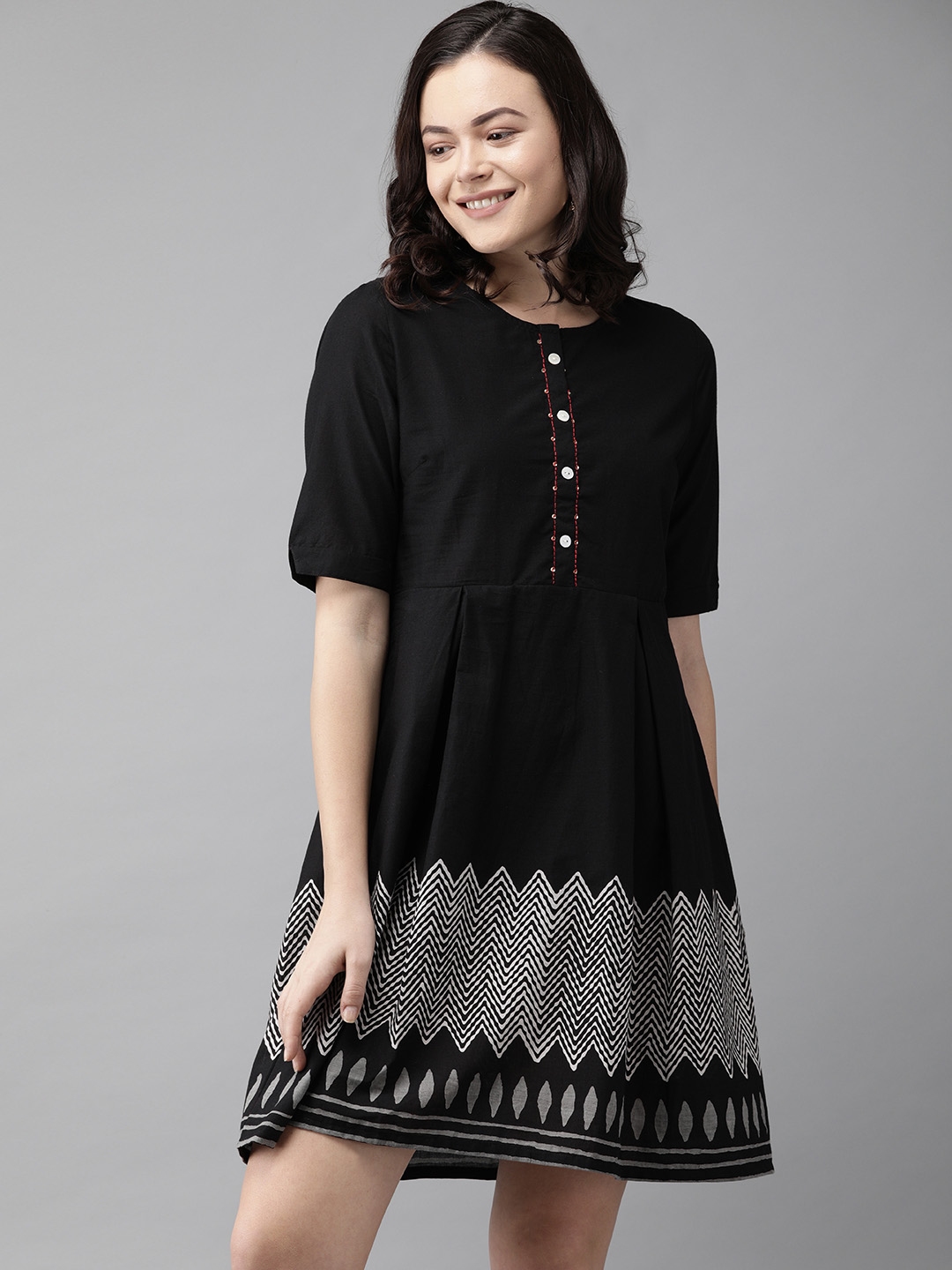 Buy Anouk Black Geometric Printed Pure Cotton A Line Dress - Ethnic ... Buy Anouk Black Geometric Printed Pure Cotton A Line Dress - Ethnic ...