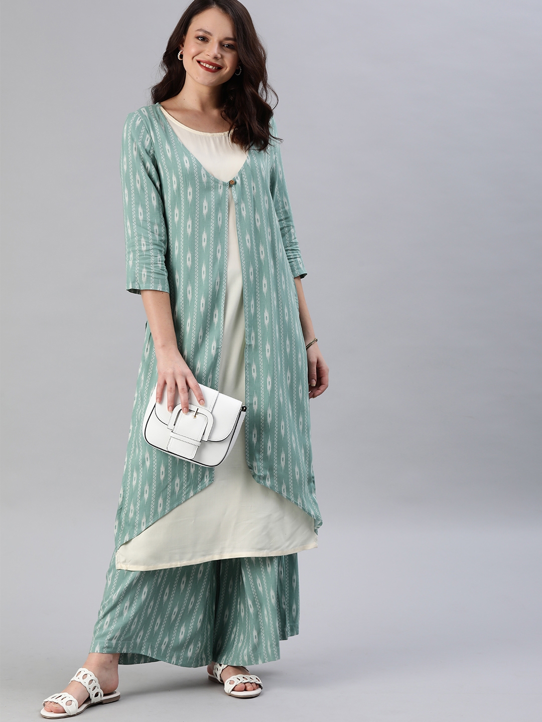 Buy Anouk Women Green & Off White Printed Layered Kurta With Palazzos ... Buy Anouk Women Green & Off White Printed Layered Kurta With Palazzos ...