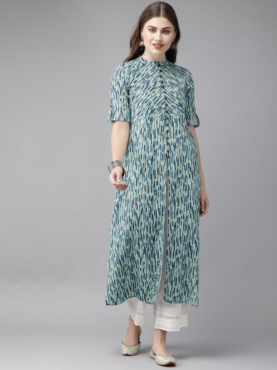 Buy Anouk Women Blue & White Printed A Line Kurta - Kurtas for Women ...