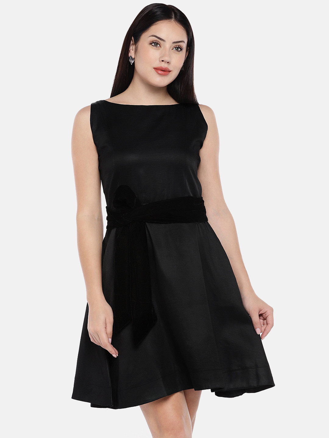 Buy The Label Life Women Black Solid A Line Dress - Dresses for Women ...