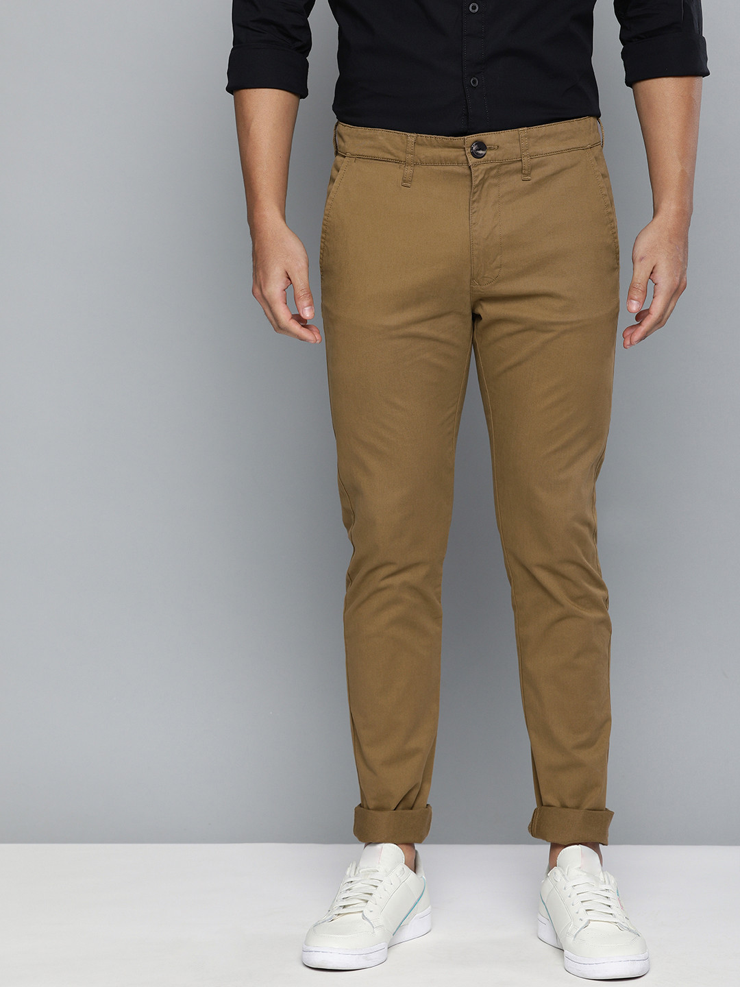 Buy Wrangler Men Khaki Slim Fit Solid Chinos - Trousers for Men ...