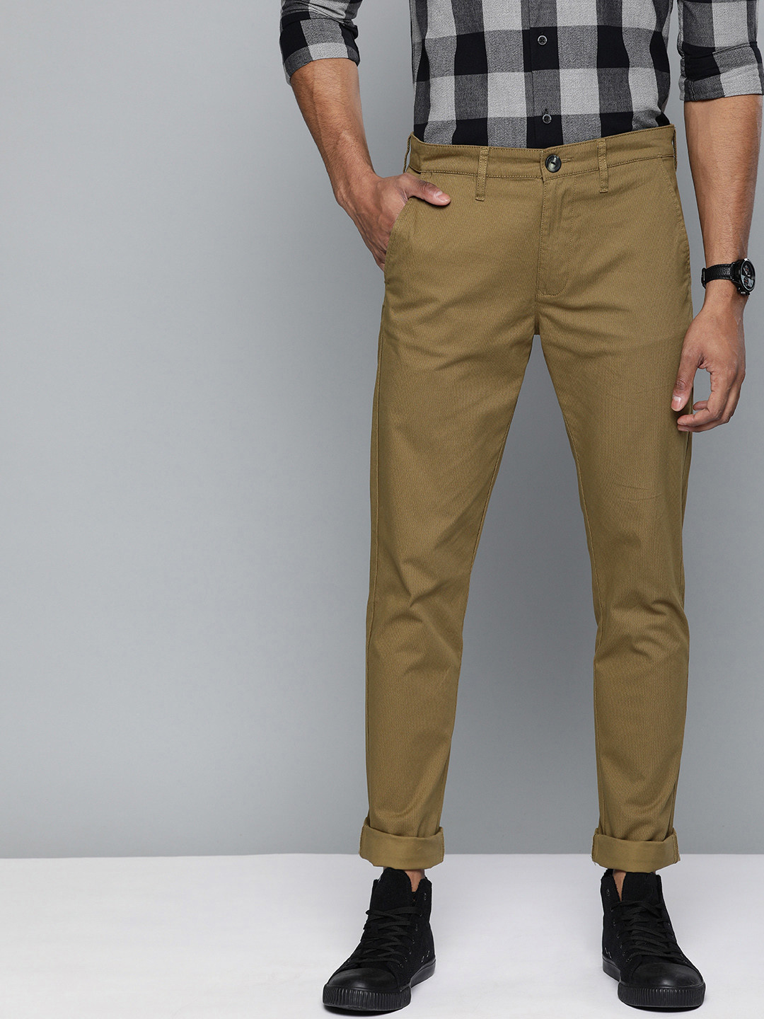 Buy Wrangler Men Khaki Slim Fit Printed Chinos - Trousers for Men ...