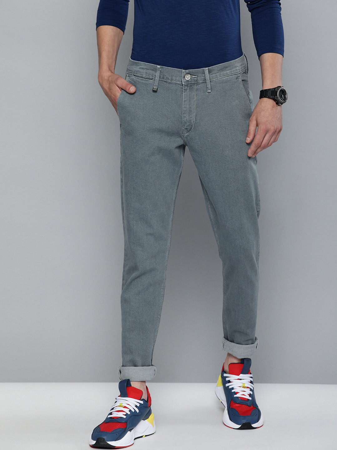 Buy Lee Men Grey BRUCE Skinny Fit Mid Rise Clean Look Stretchable Jeans ...