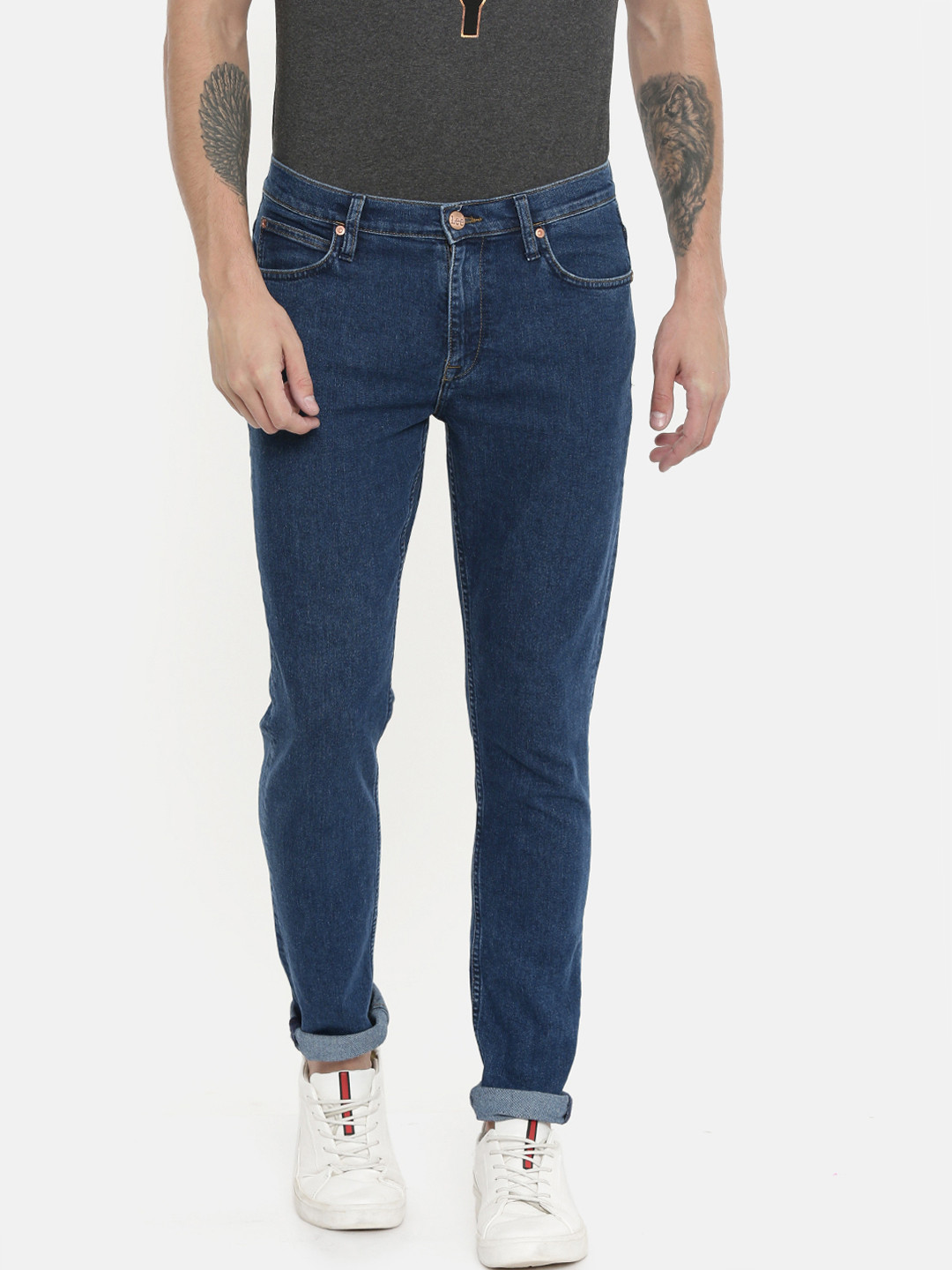 Buy Lee Men Blue Bruce Skinny Fit Mid Rise Clean Look Stretchable Jeans ...