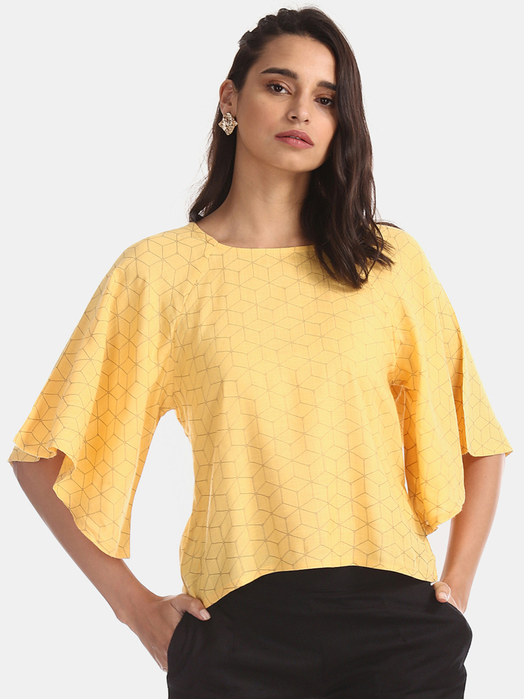 Buy Bronz Women Yellow Printed Top - Tops for Women 11241122 | Myntra