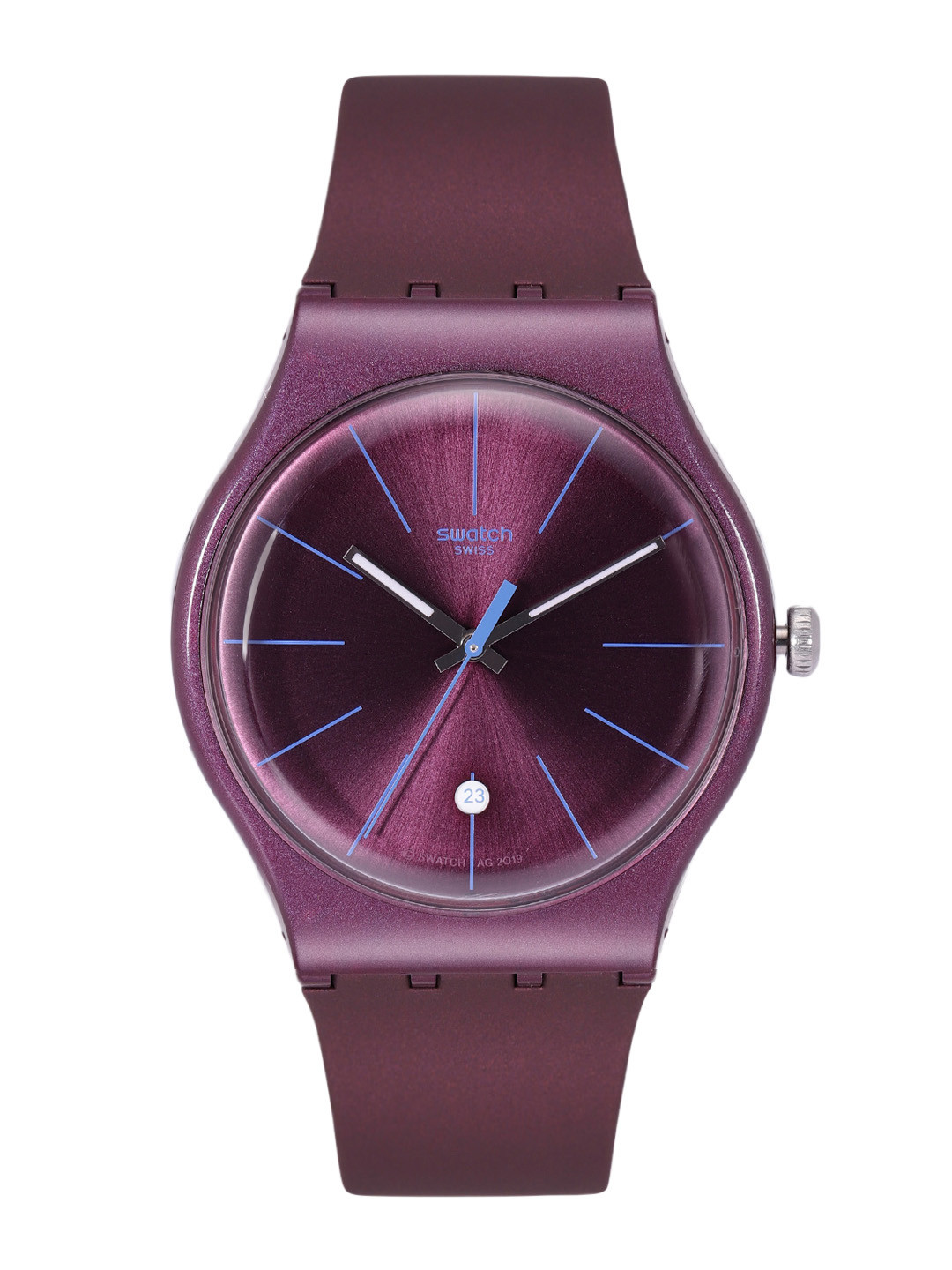 Buy Swatch SwatchEssentials Unisex Burgundy Water Resistant Analogue ...