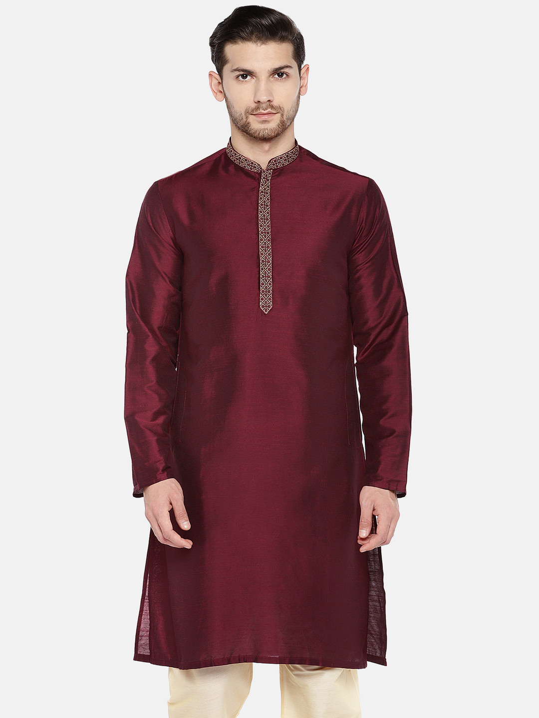 Buy Ethnicity Men Maroon Woven Design Straight Kurta - Kurtas for Men ...