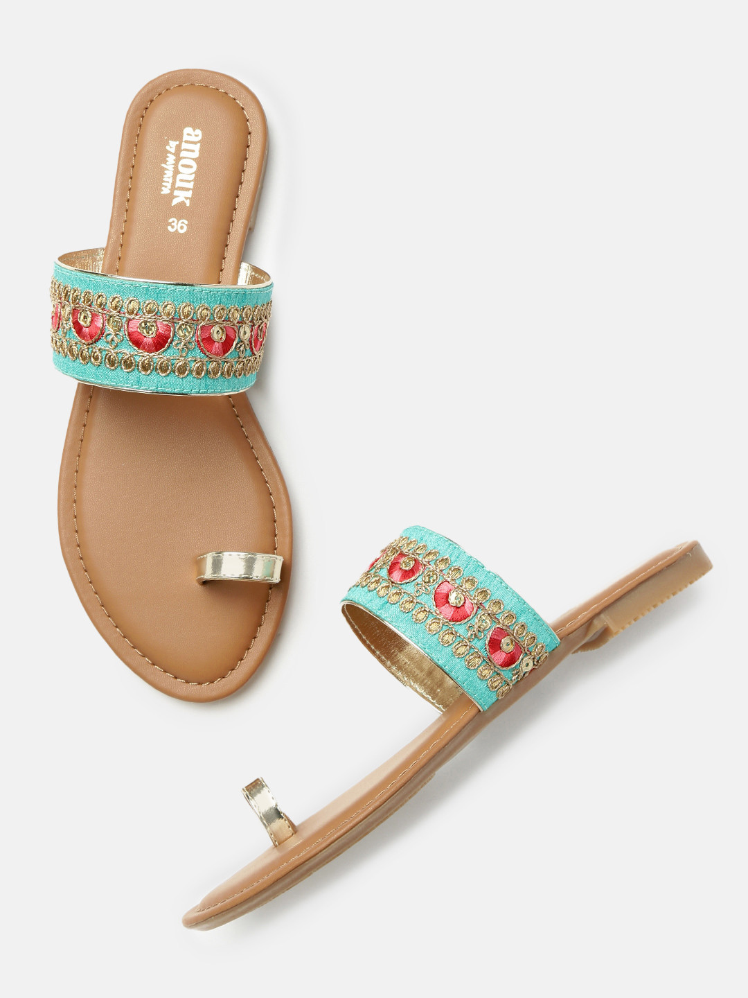 Buy Anouk Women Turquoise Blue Embellished One Toe Flats - Flats for ...