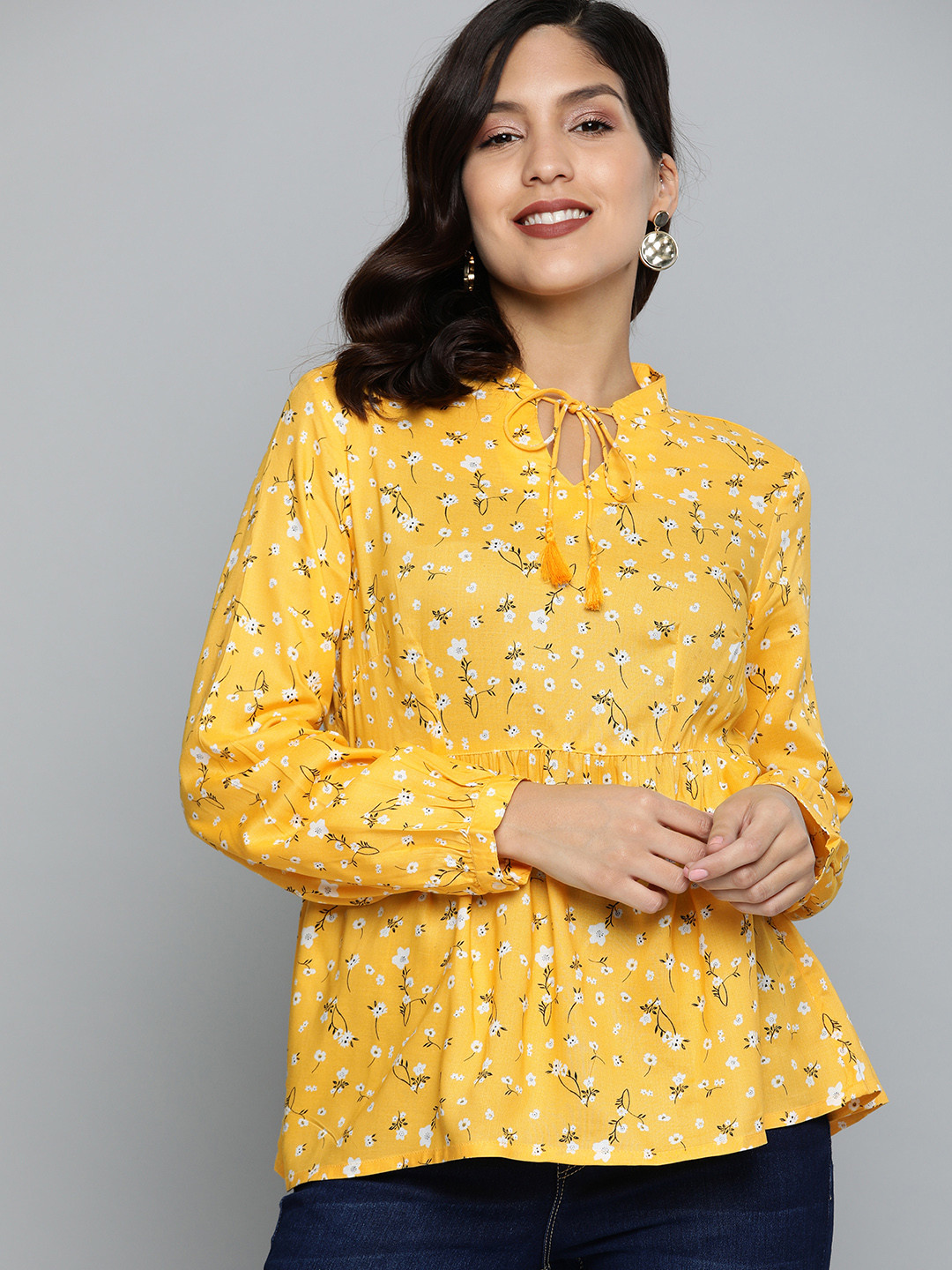 Buy HERE&NOW Women Yellow Printed A Line Top - Tops for Women 11263470 ...