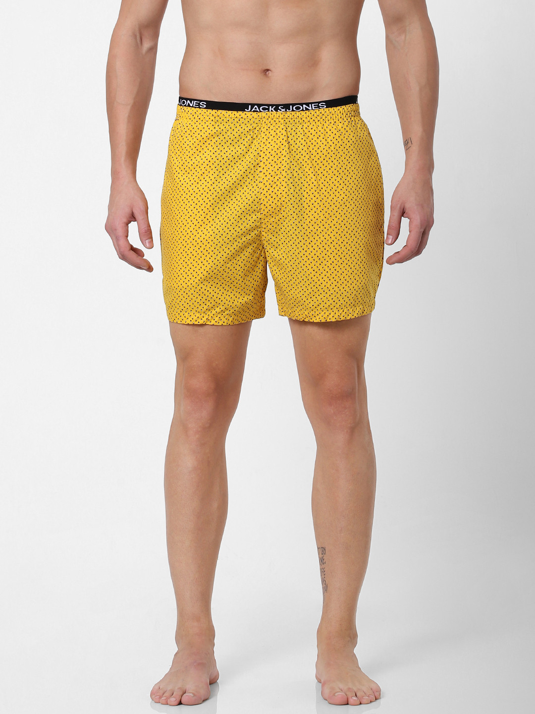 Buy Jack & Jones Men Yellow & Black Printed Pure Cotton Boxers ...
