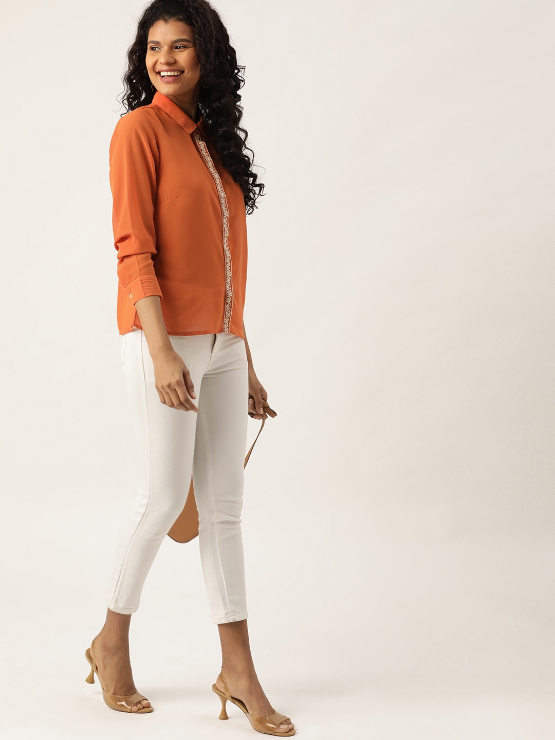 Buy Dressberry Women Rust Orange Regular Fit Solid Semi Sheer Casual