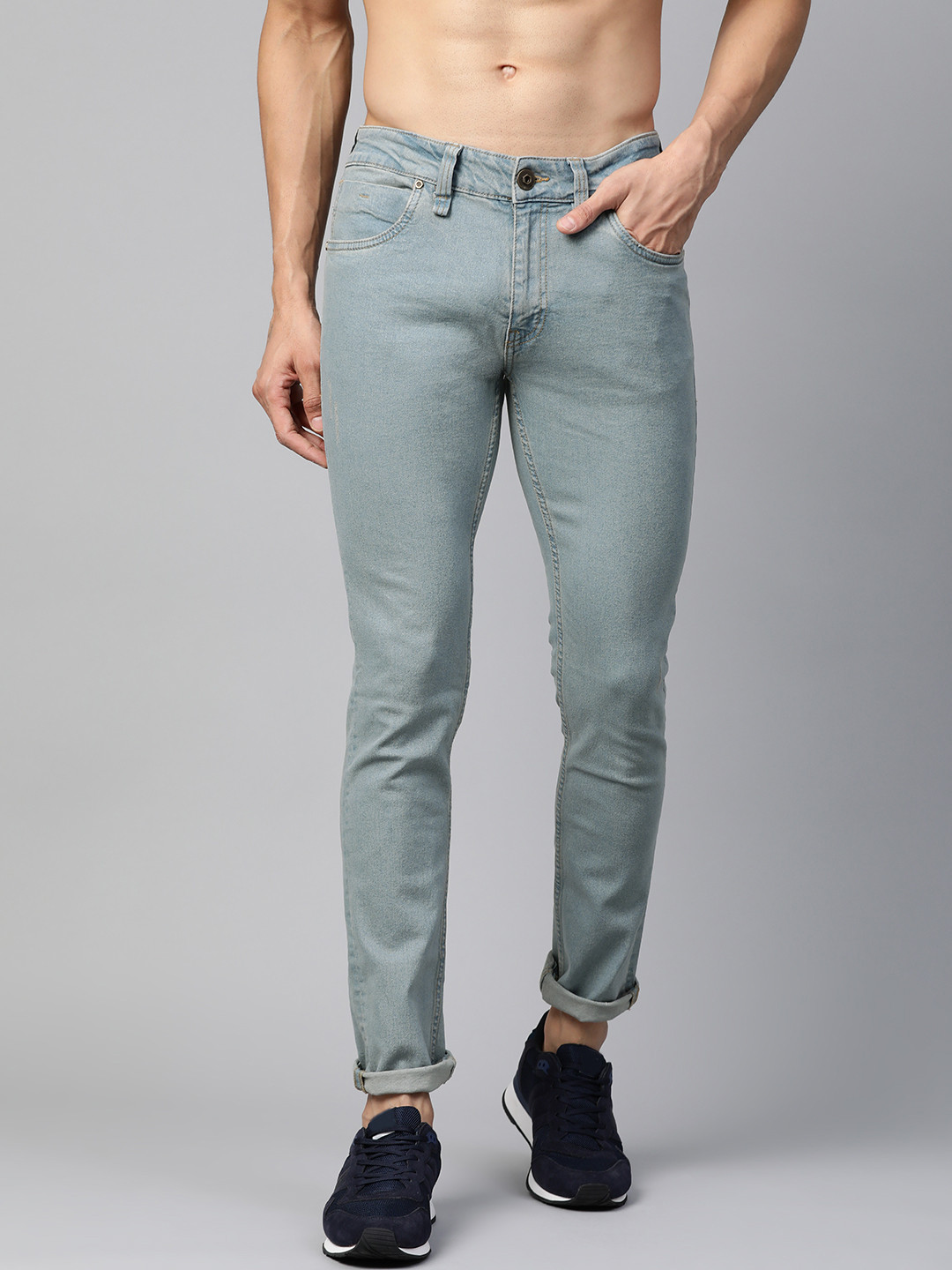 Buy Roadster Men Blue Skinny Fit Mid Rise Low Distressed Save Water ...