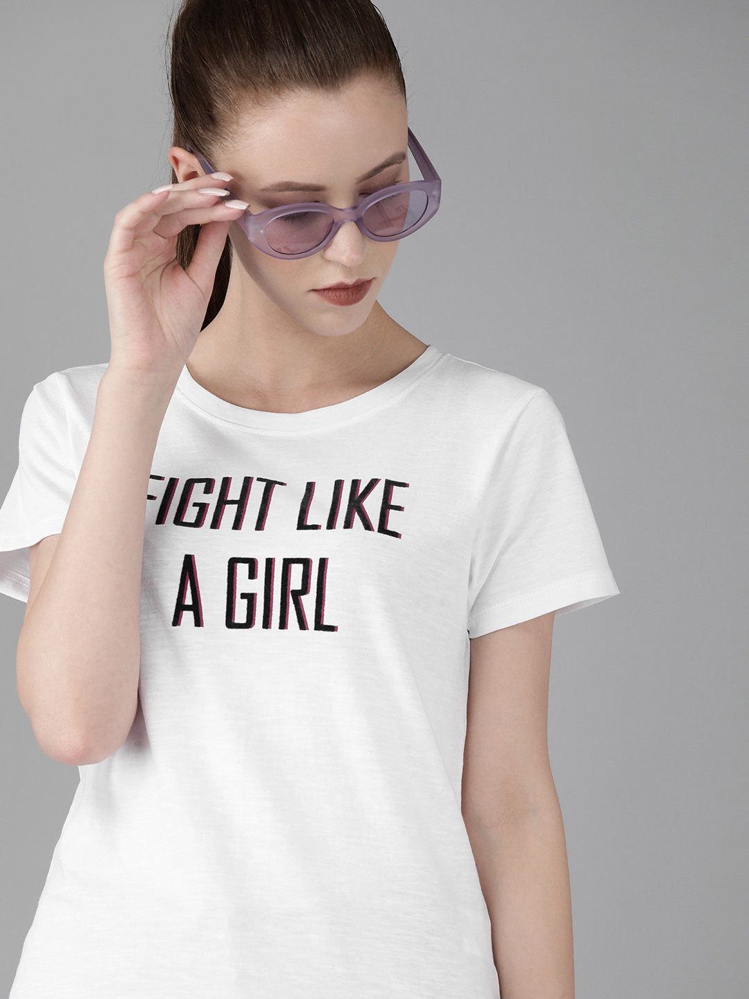 Buy Pepe Jeans Women White Printed Round Neck Pure Cotton T Shirt ...