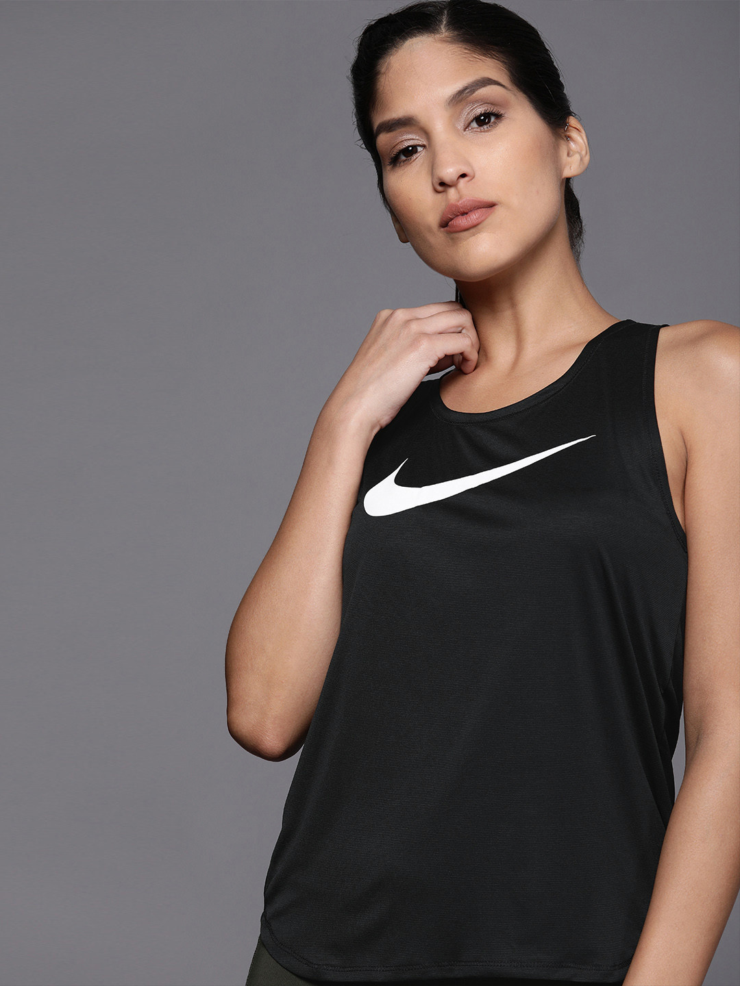 Buy Nike Women Black Printed SWSH RUN Tank Top - Tops for Women ...
