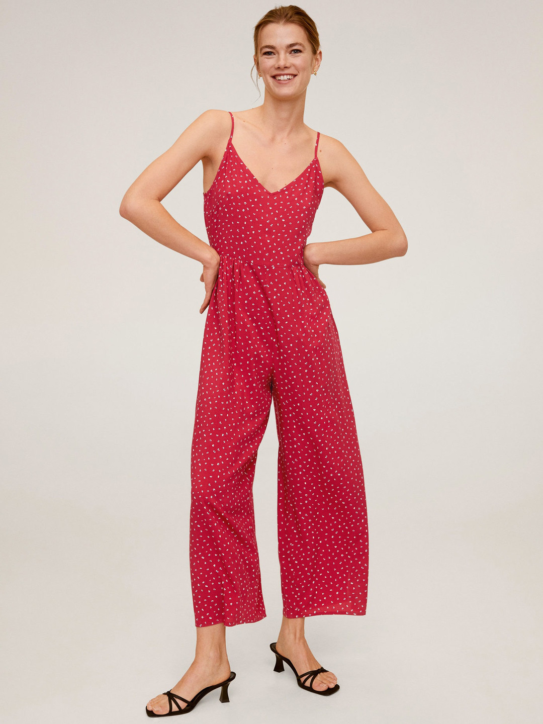 Buy MANGO Women Red & White Printed Basic Jumpsuit - Jumpsuit for Women ...