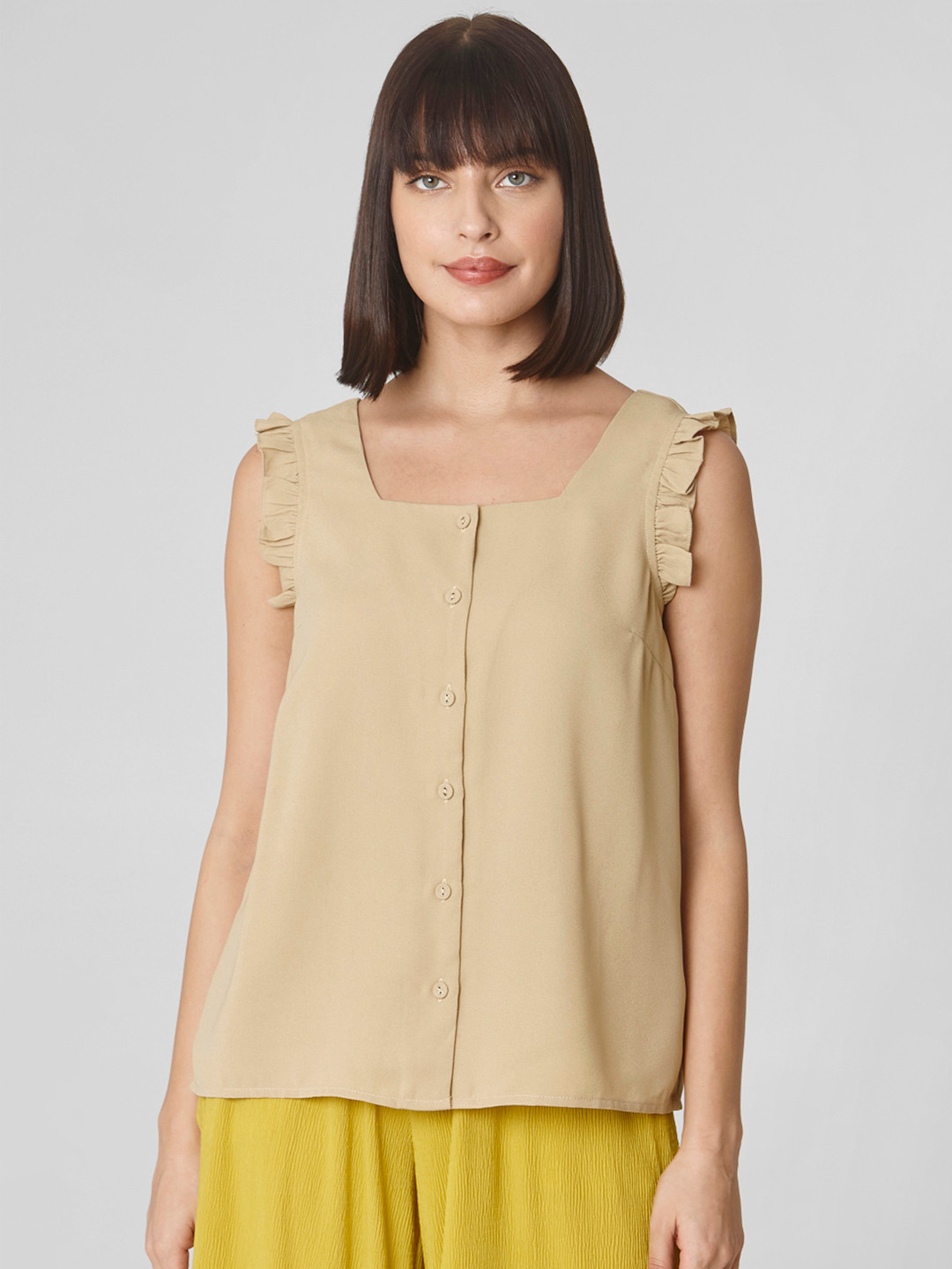 Buy Vero Moda Women Beige Solid Shirt Style Top - Tops for Women ...