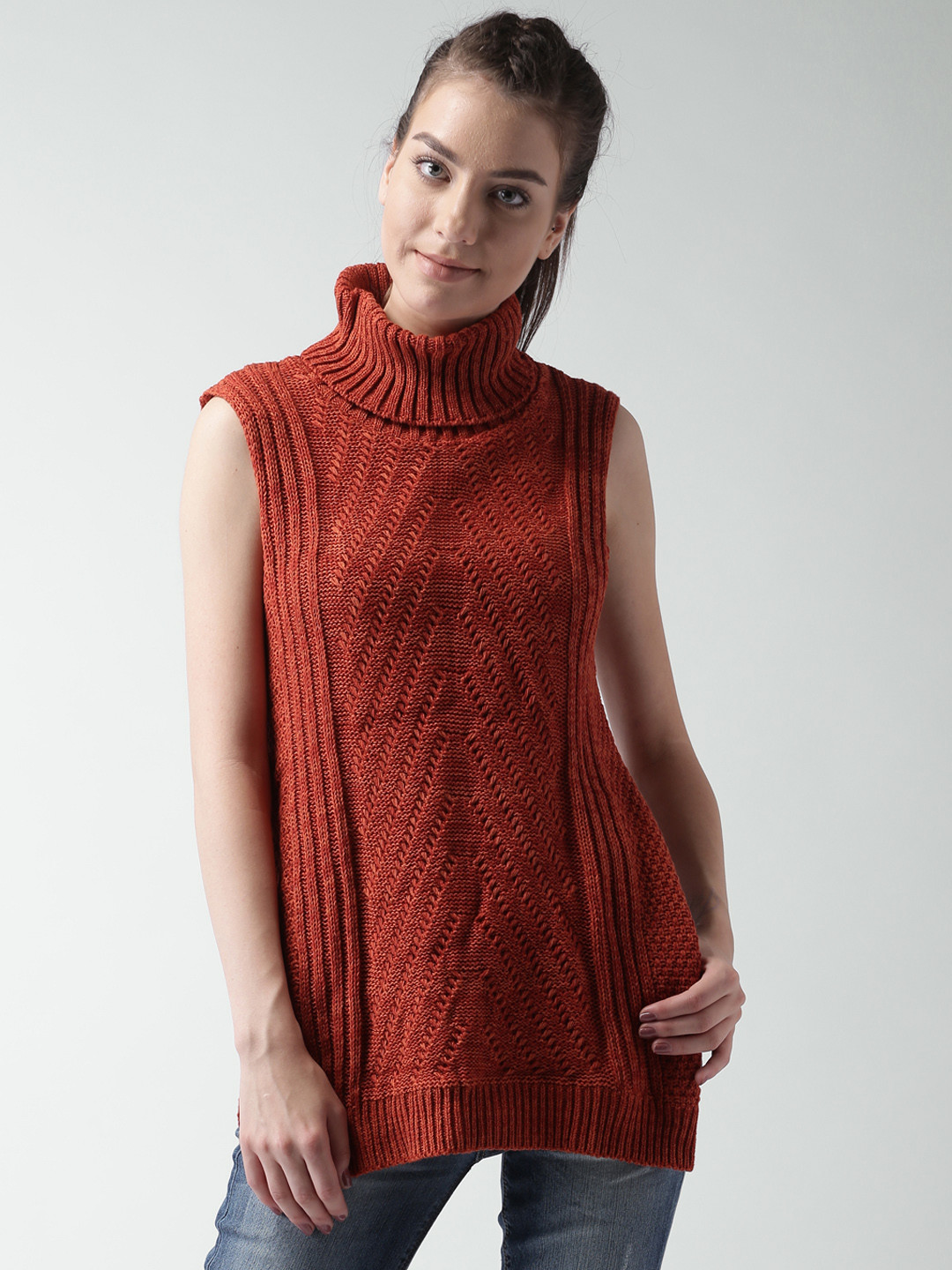 Buy Boohoo Rust Orange High Slit Sleeveless Sweater - Sweaters for ...