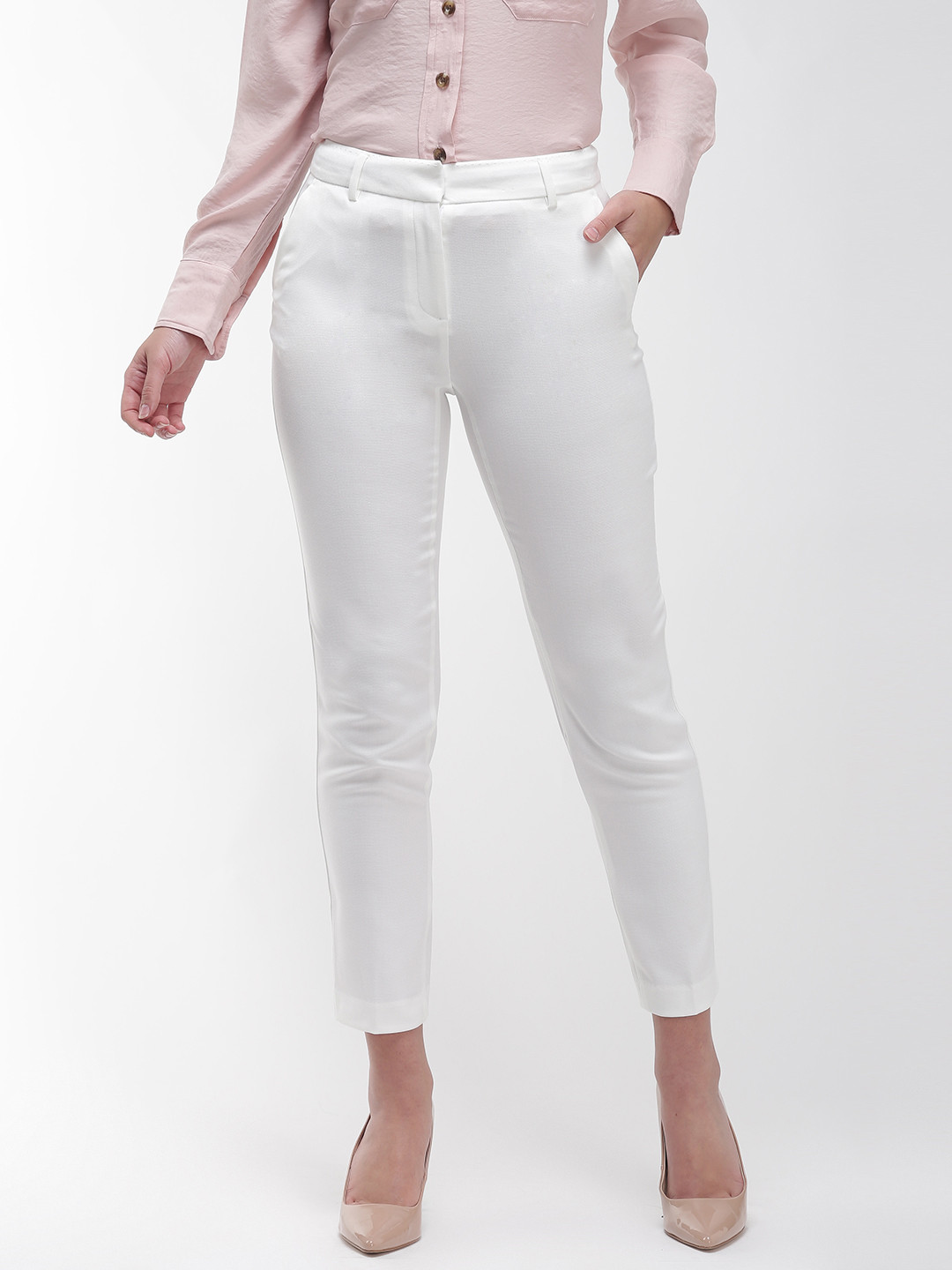 Buy Marks Spencer Women White Slim Fit Solid Formal Trousers