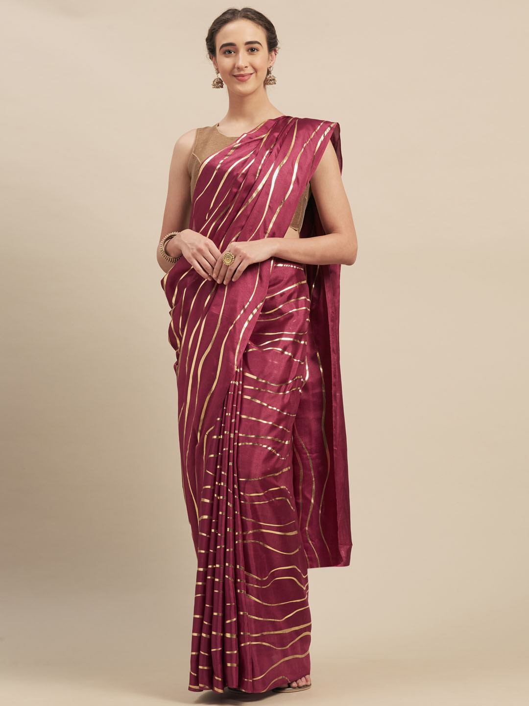 Buy MOKSHA DESIGNS Magenta & Gold Coloured Art Silk Embellished Mysore ...