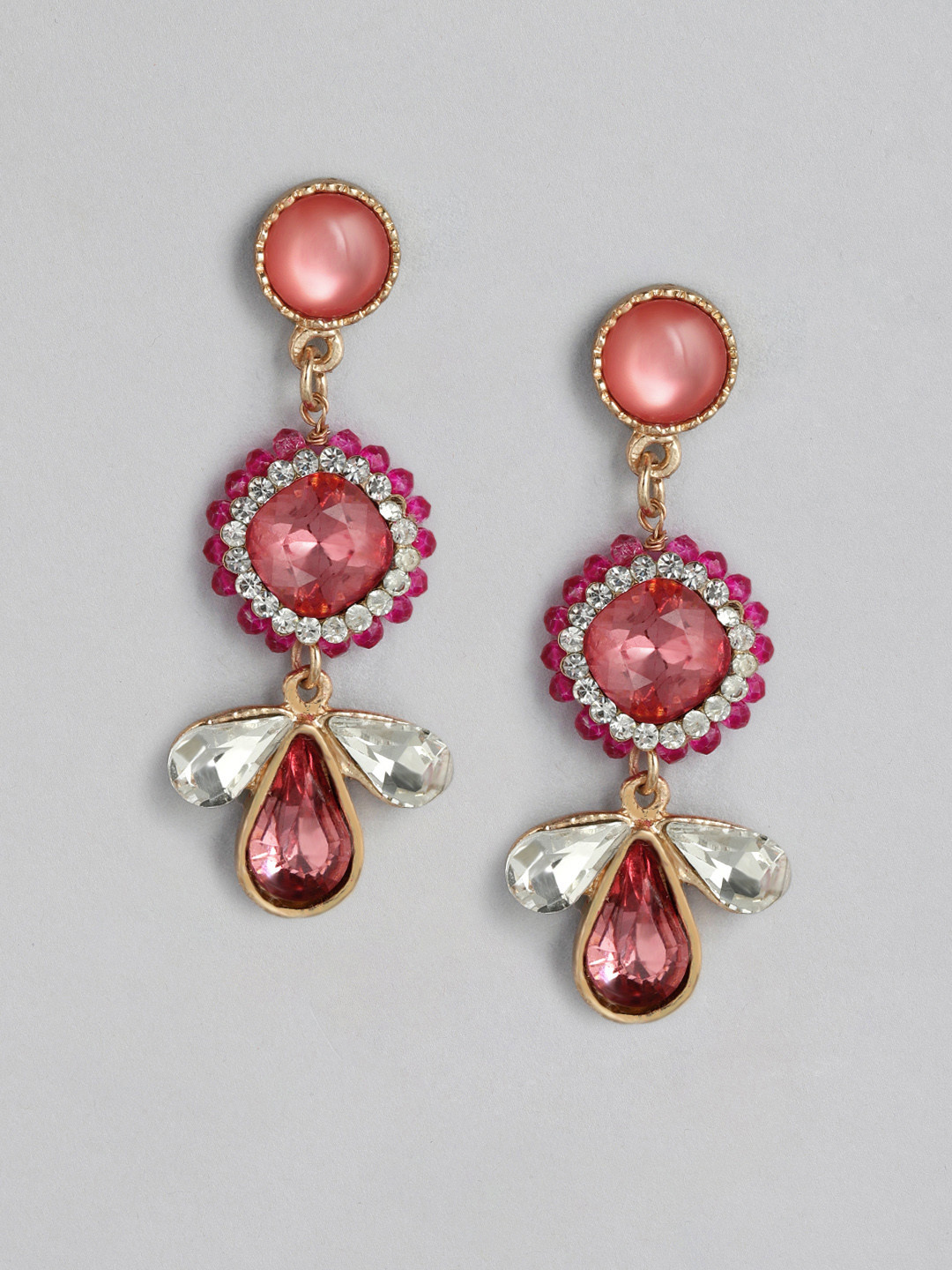Buy Accessorize Pink & Gold Toned Stone Studded Contemporary Drop ...