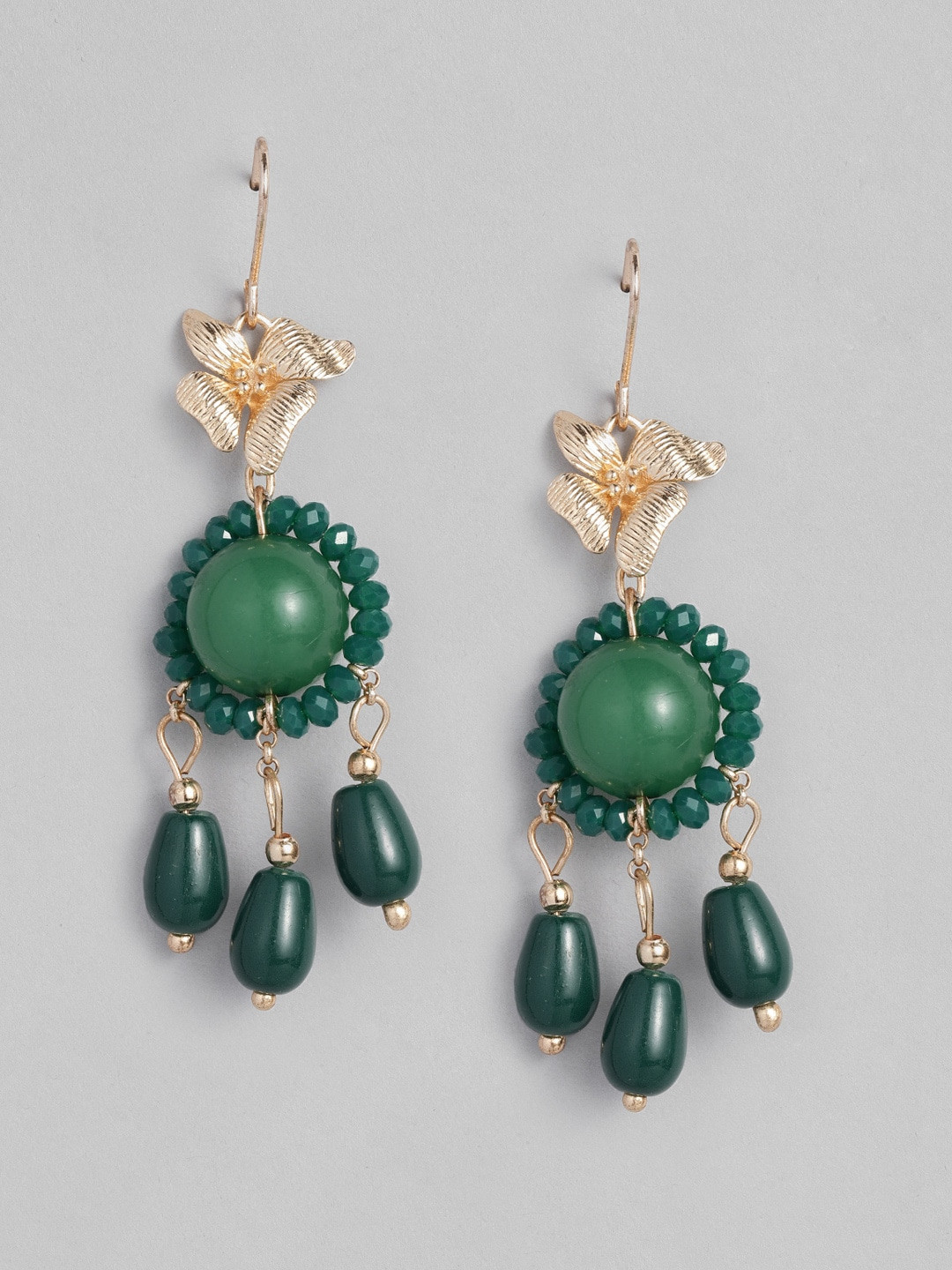 Buy Accessorize Green & Gold Toned Floral Drop Earrings - Earrings for ...