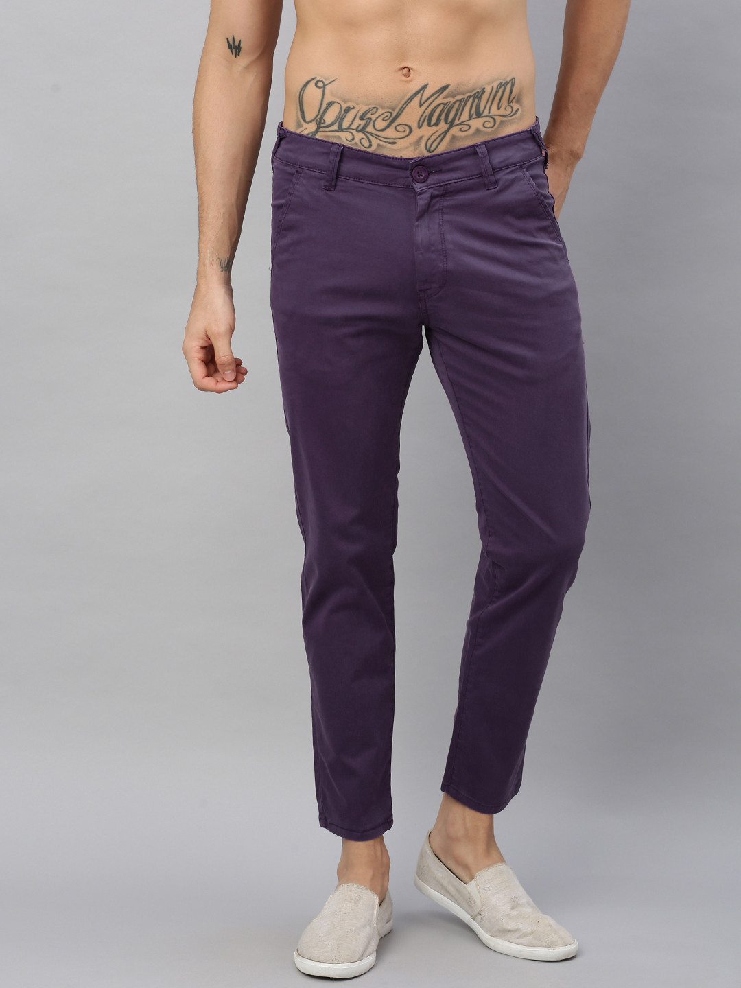 Buy HERE&NOW Men Purple Slim Fit Solid Chinos - Trousers for Men ...
