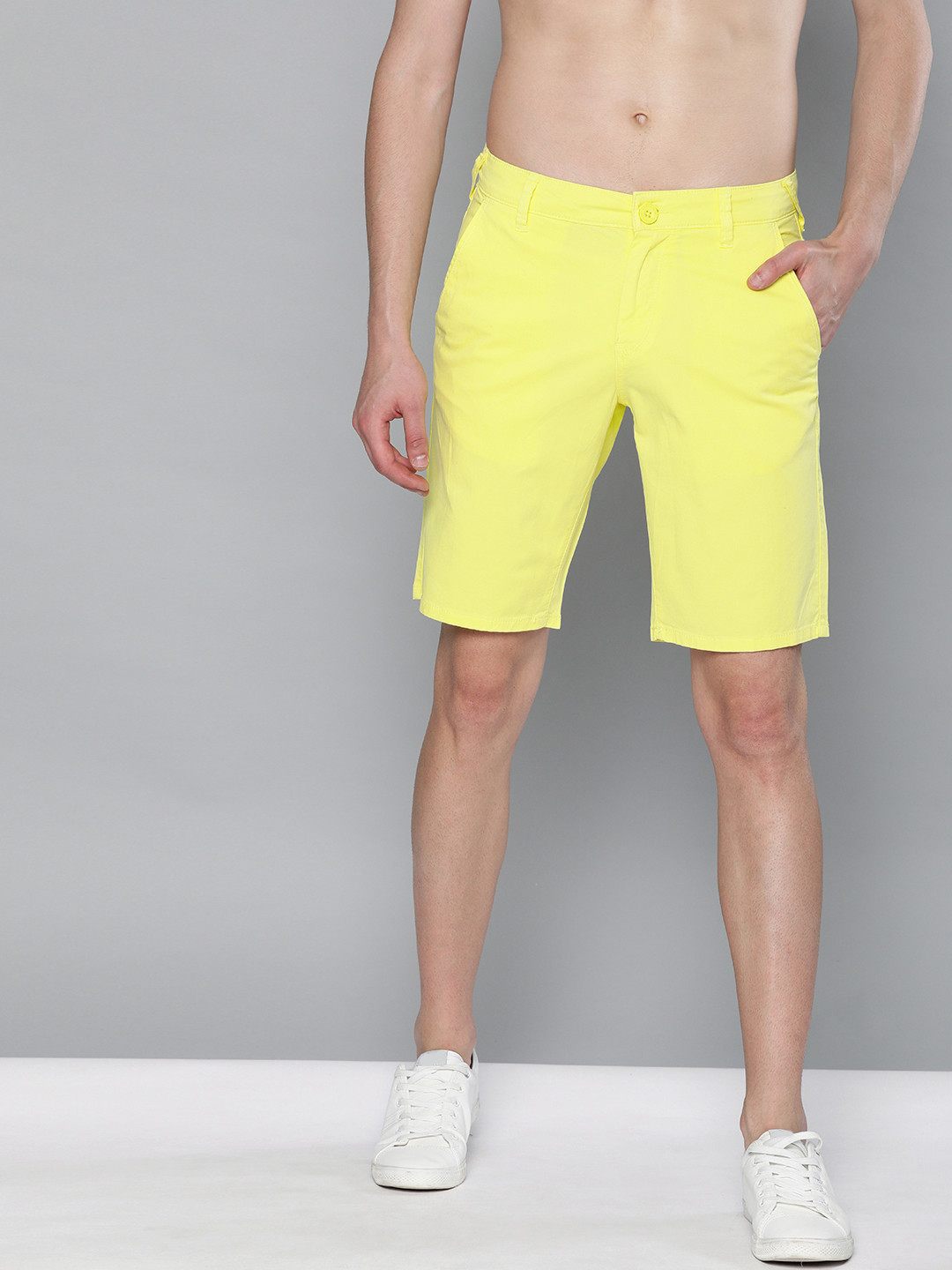 Buy HERE&NOW Men Yellow Solid Slim Fit Chino Shorts - Shorts for Men ...