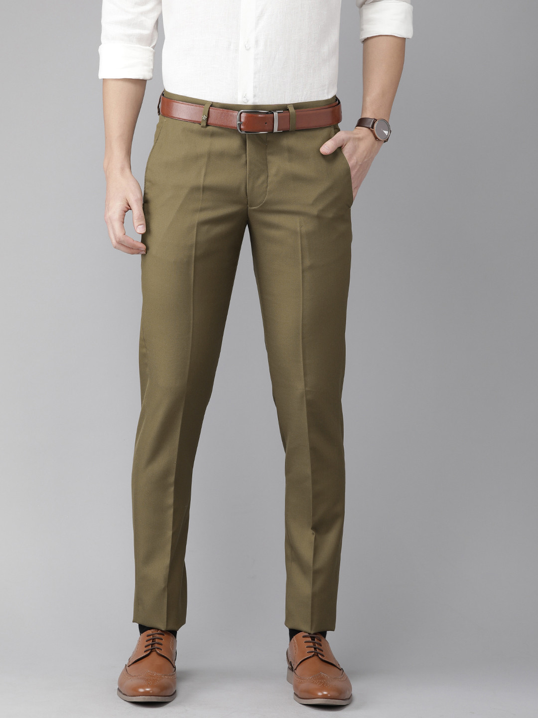 Buy Turtle Men Brown Ultra Slim Fit Solid Formal Trousers - Trousers ...