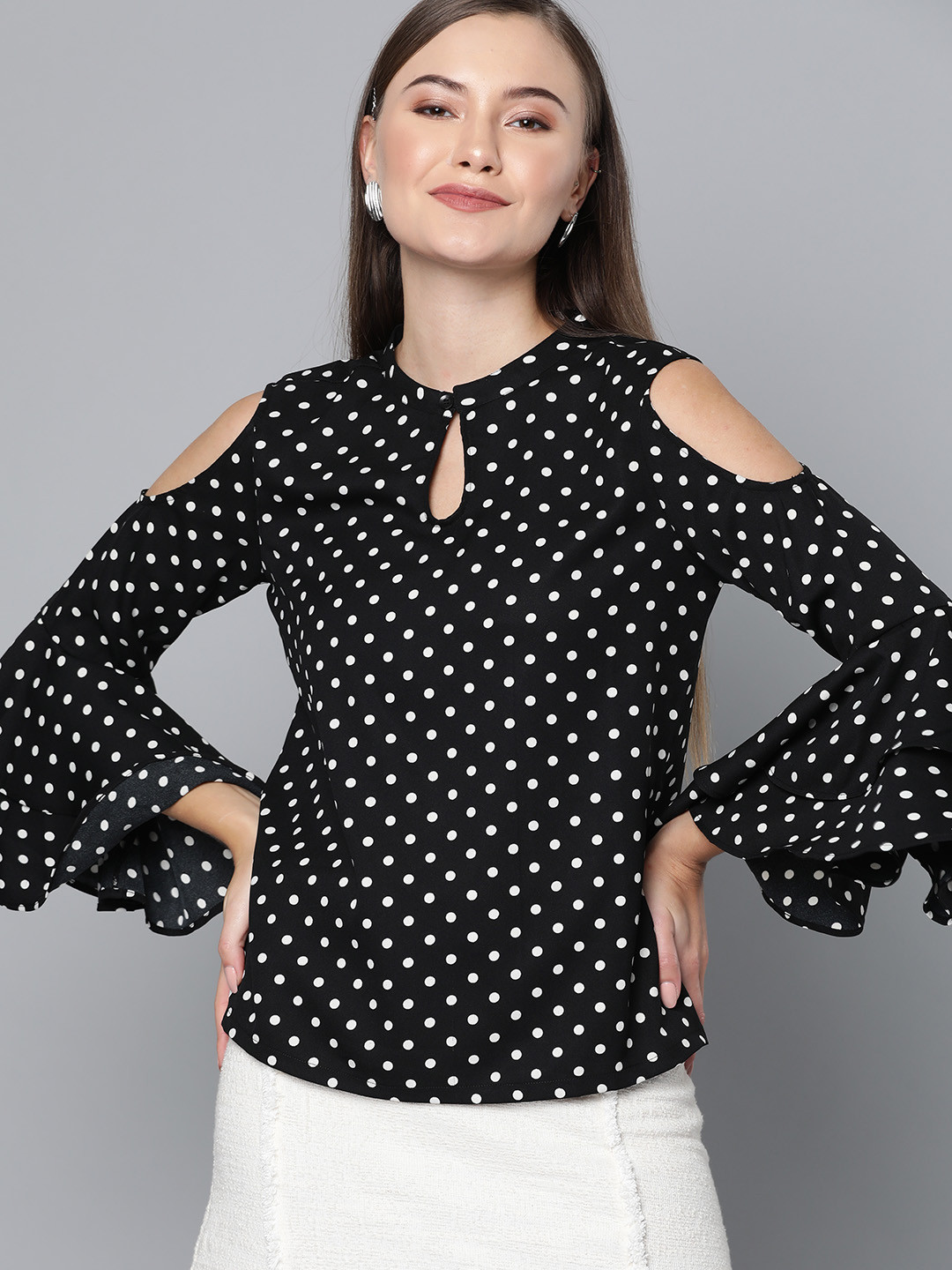 Buy HERE&NOW Women Black & White Polka Dot Print Top - Tops for Women ...