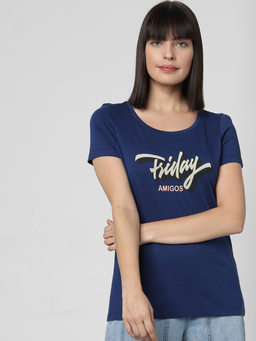 Buy Vero Moda Women Navy Blue Printed Round Neck T Shirt - Tshirts for ...
