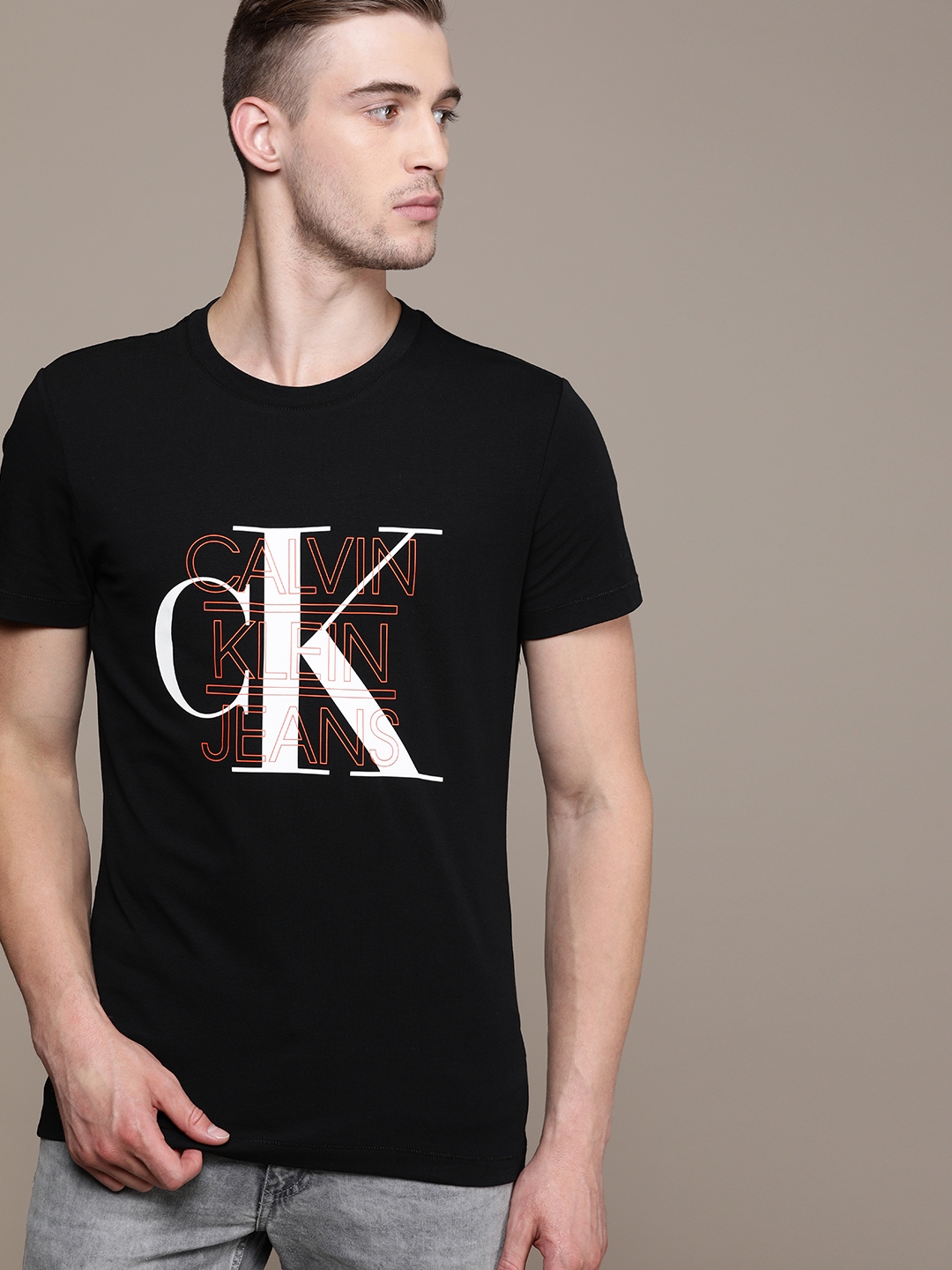 Buy Calvin Klein Jeans Men Black Slim Fit Printed Round Neck T Shirt