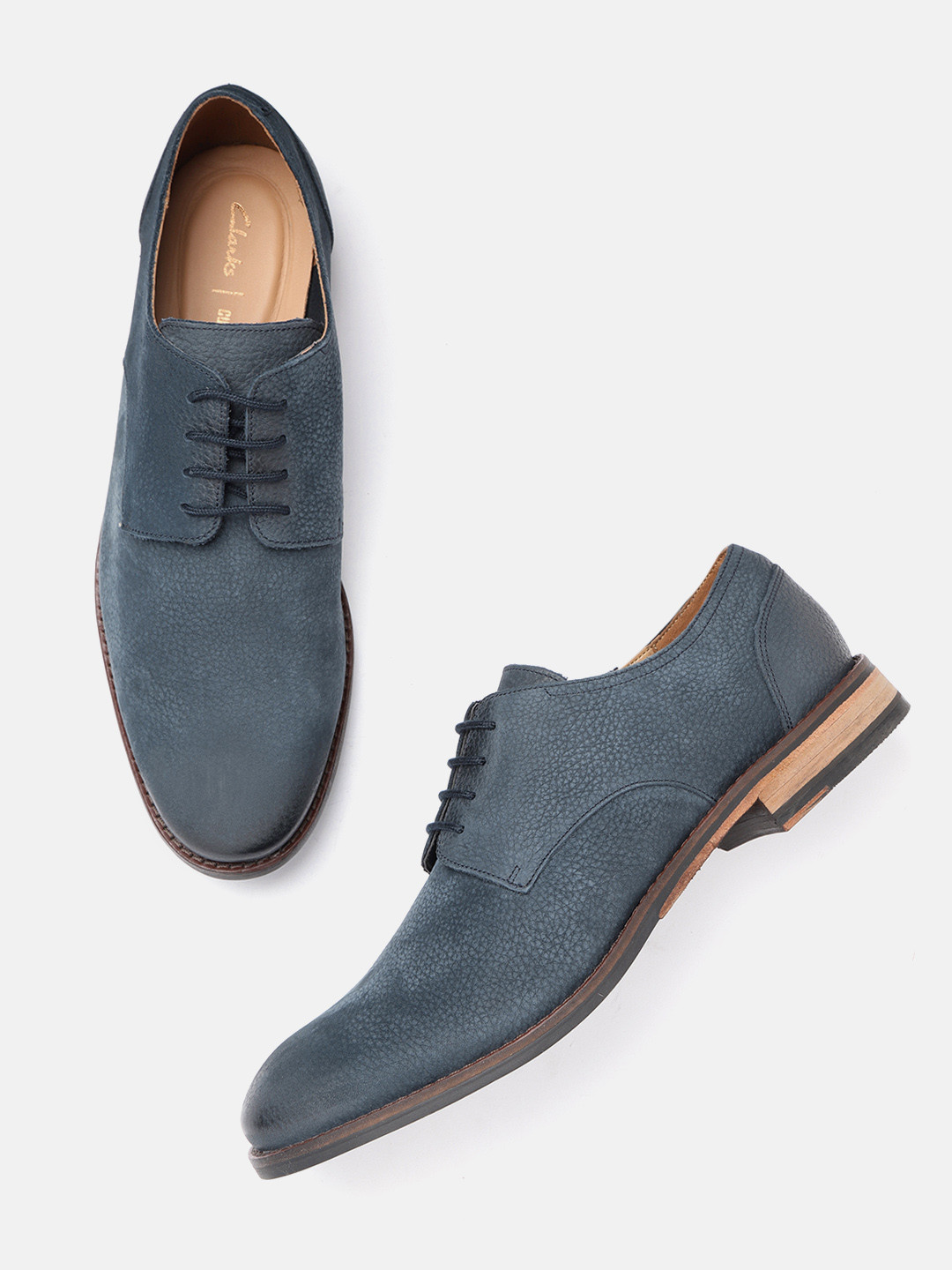 Buy Clarks Men Navy Blue Solid Nubuck Formal Derbys - Formal Shoes for ...
