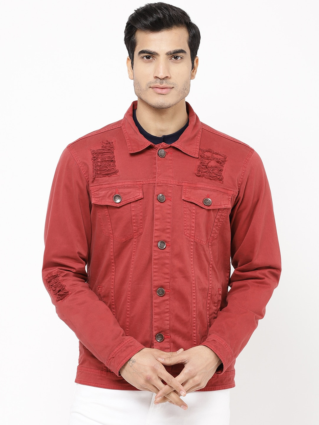 Buy STROP Men Red Solid Denim Jacket - Jackets for Men 11386776 | Myntra