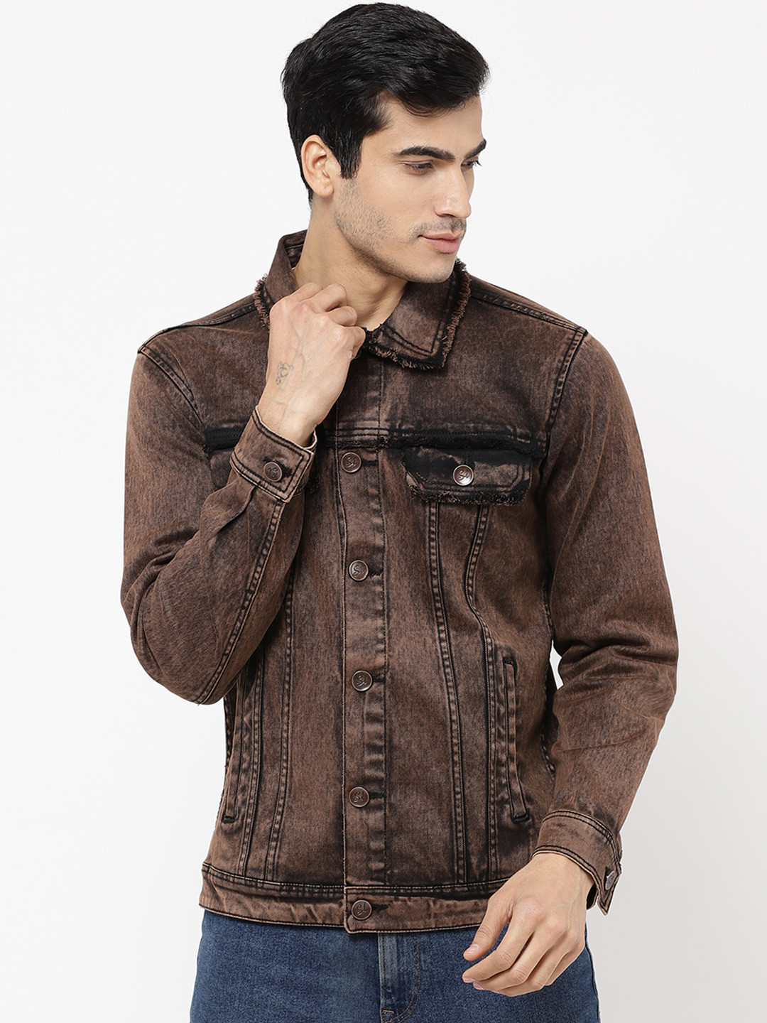 Buy STROP Men Brown Solid Denim Jacket - Jackets for Men 11387050 | Myntra