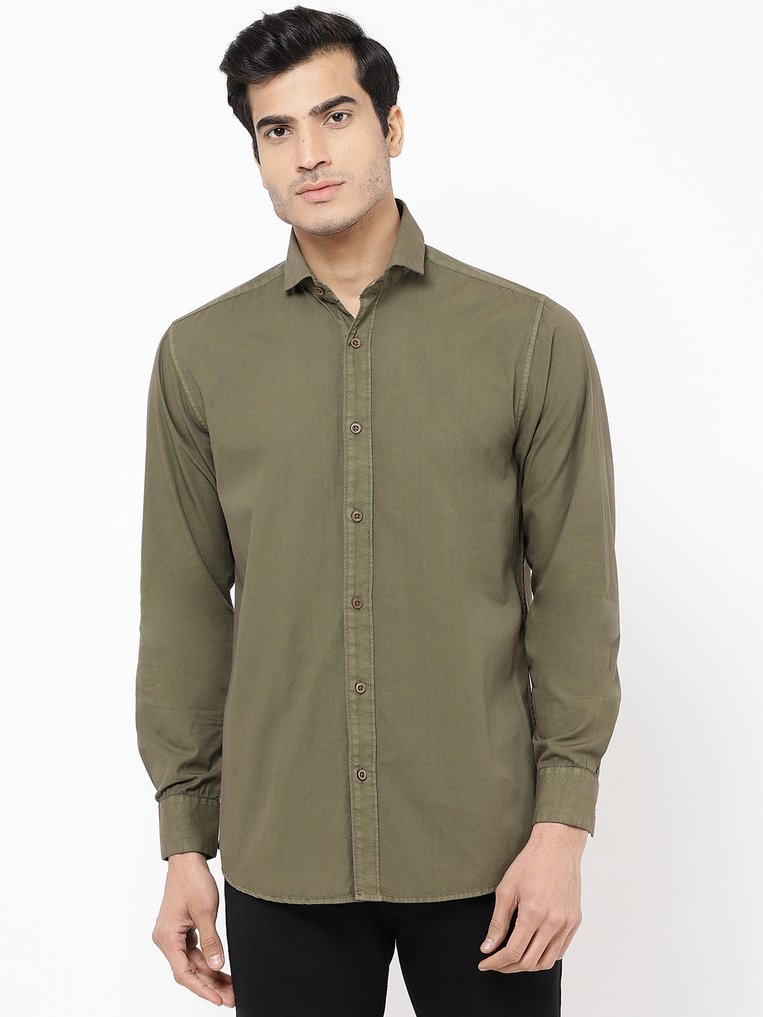 Buy STROP Men Olive Green Relaxed Slim Fit Solid Casual Shirt - Shirts ...