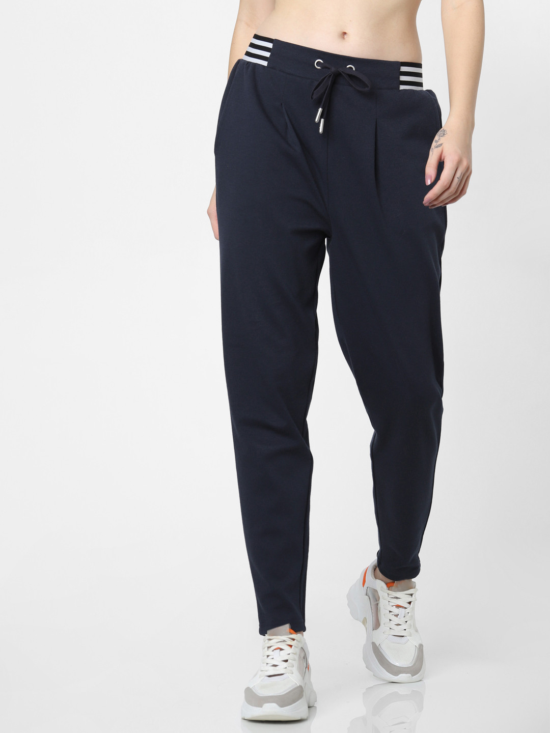 Buy ONLY Women Navy Blue Regular Fit Solid Regular Trousers - Trousers ...
