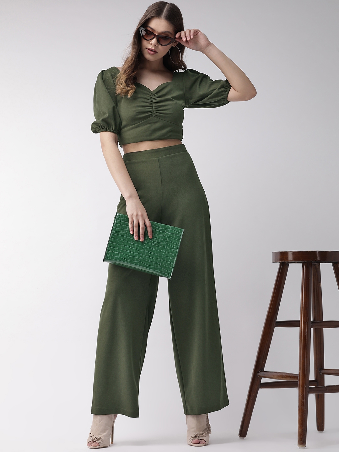 Buy 20dresses Women Olive Green Solid Two Piece Co Ords Co Ords For