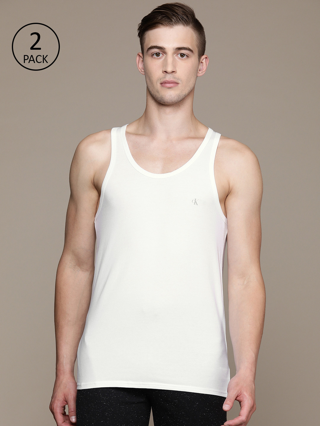 Buy Calvin Klein Underwear Men Pack Of 2 Solid Inner Wear Vests ...