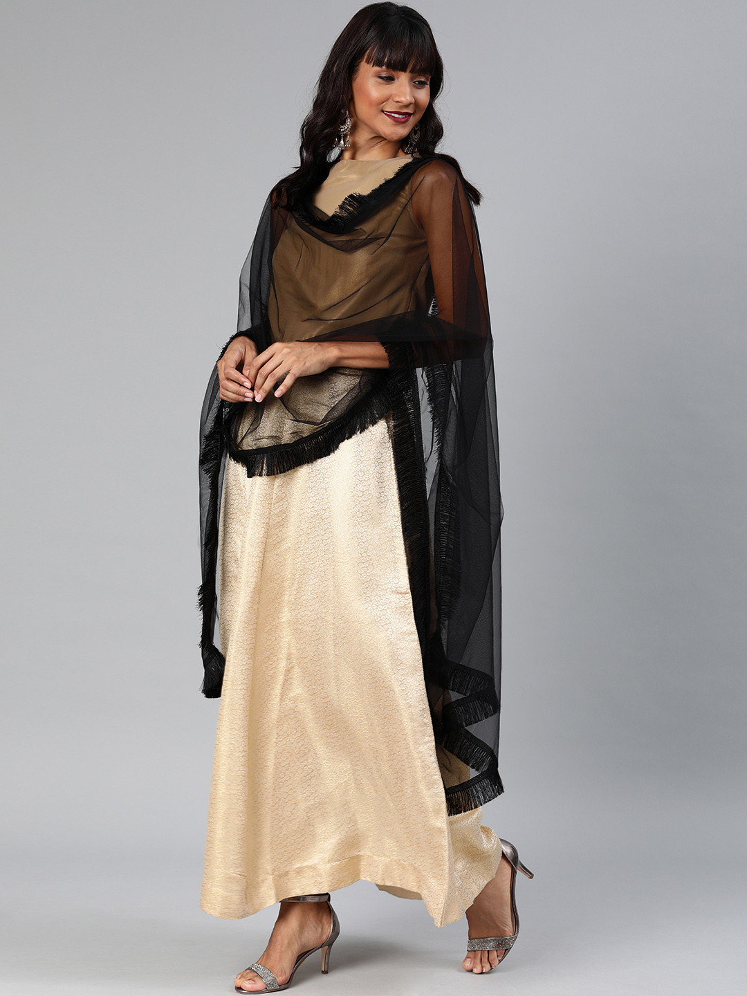 Buy Inddus Black Sheer Net Ruffle Dupatta - Dupatta for Women 11393484 ...