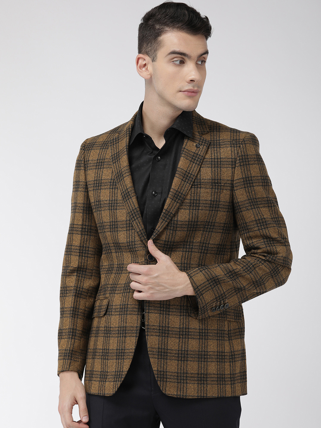 Buy Raymond Men Brown & Black Checked Contemporary Fit Formal Blazer ...
