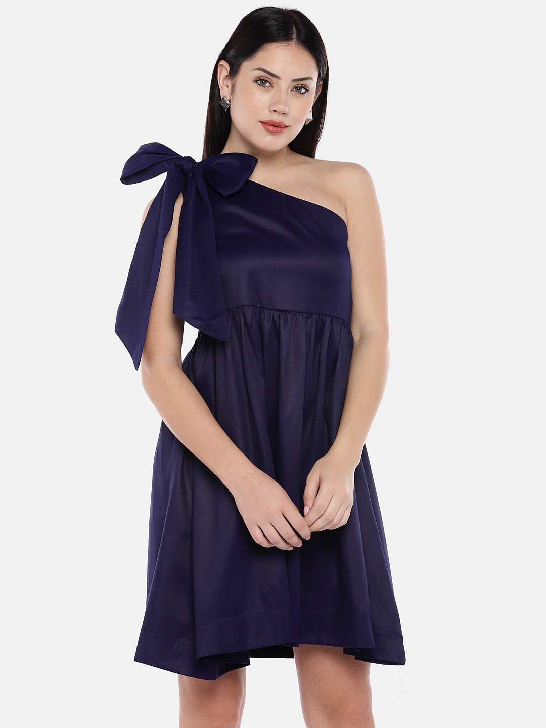 Buy The Label Life Women Navy Blue Solid Fit And Flare Dress - Dresses ...