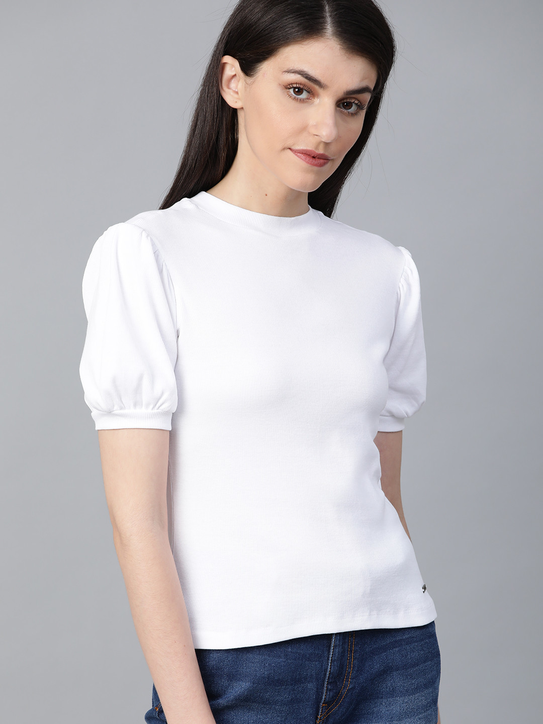 Buy Roadster Women White Ribbed Pure Cotton Top - Tops for Women ...