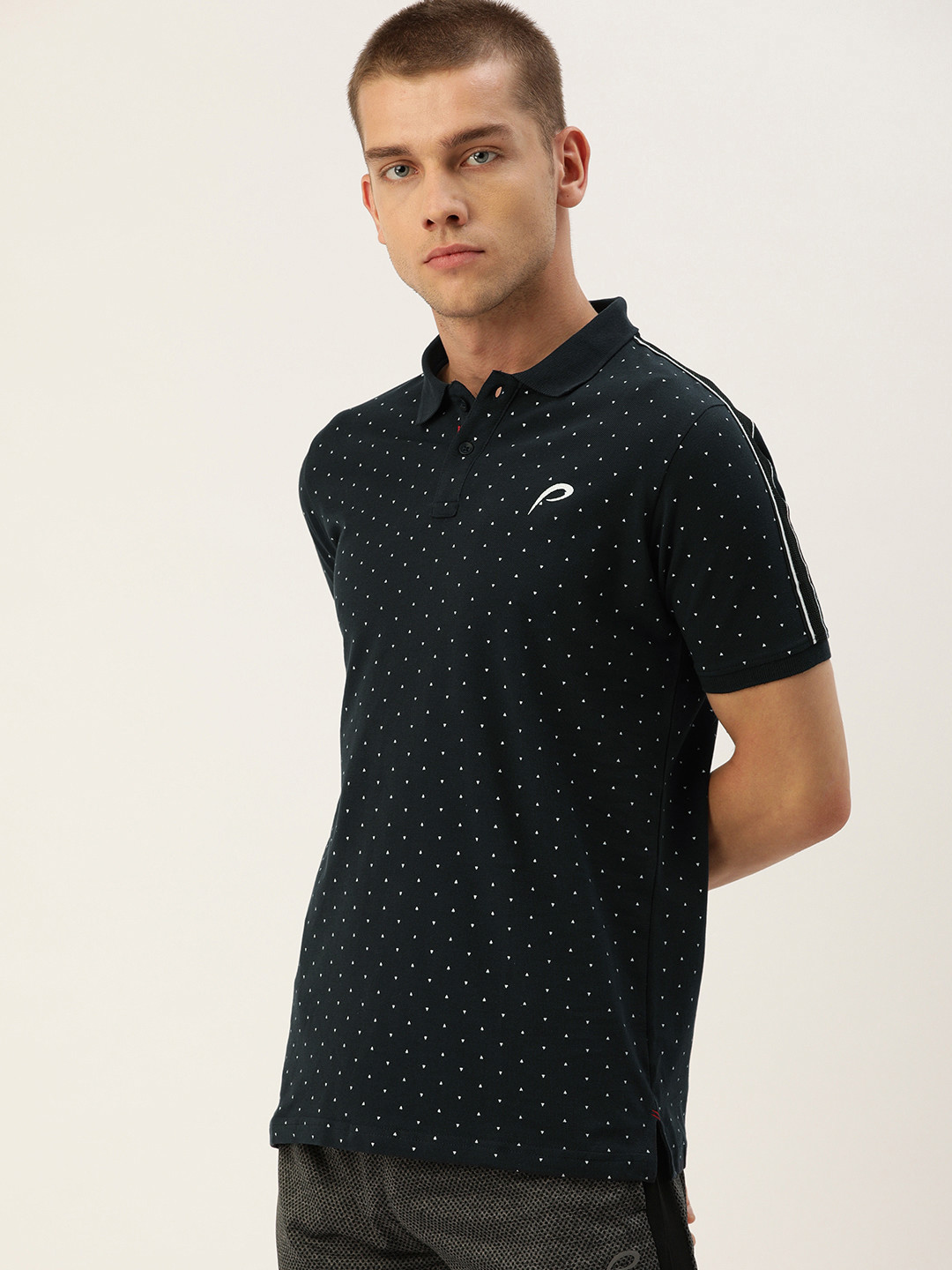 Buy Proline Active Men Navy Blue White Printed Polo Collar Pure Cotton ...