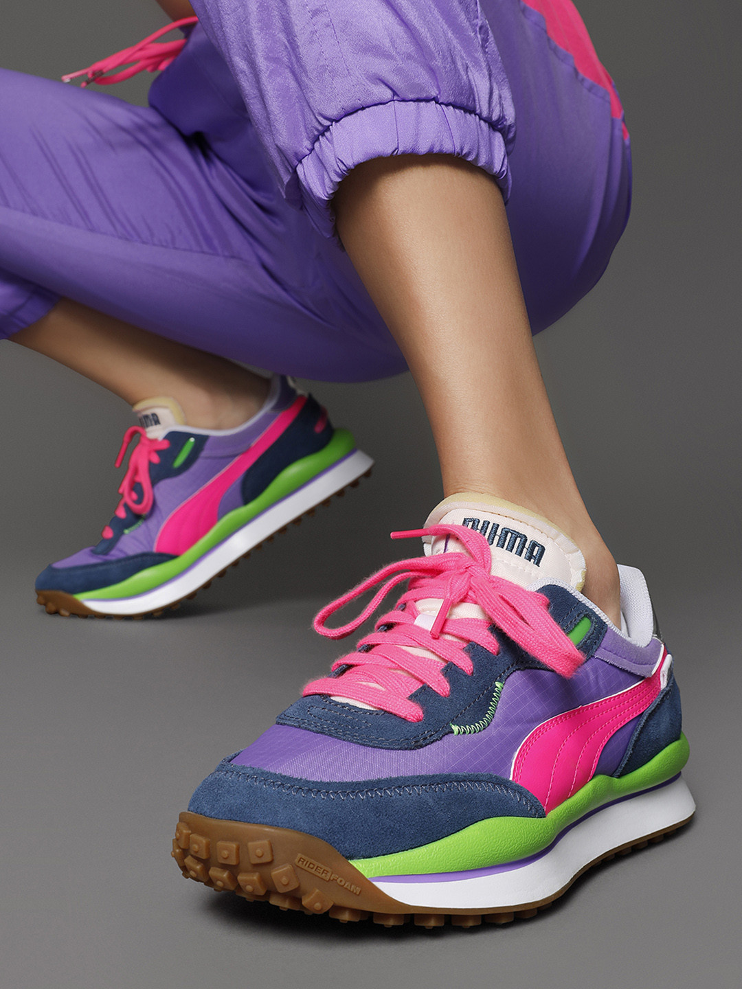 Buy Puma Unisex Purple & Blue Colourblocked Rider 020 Play On Sneakers ...