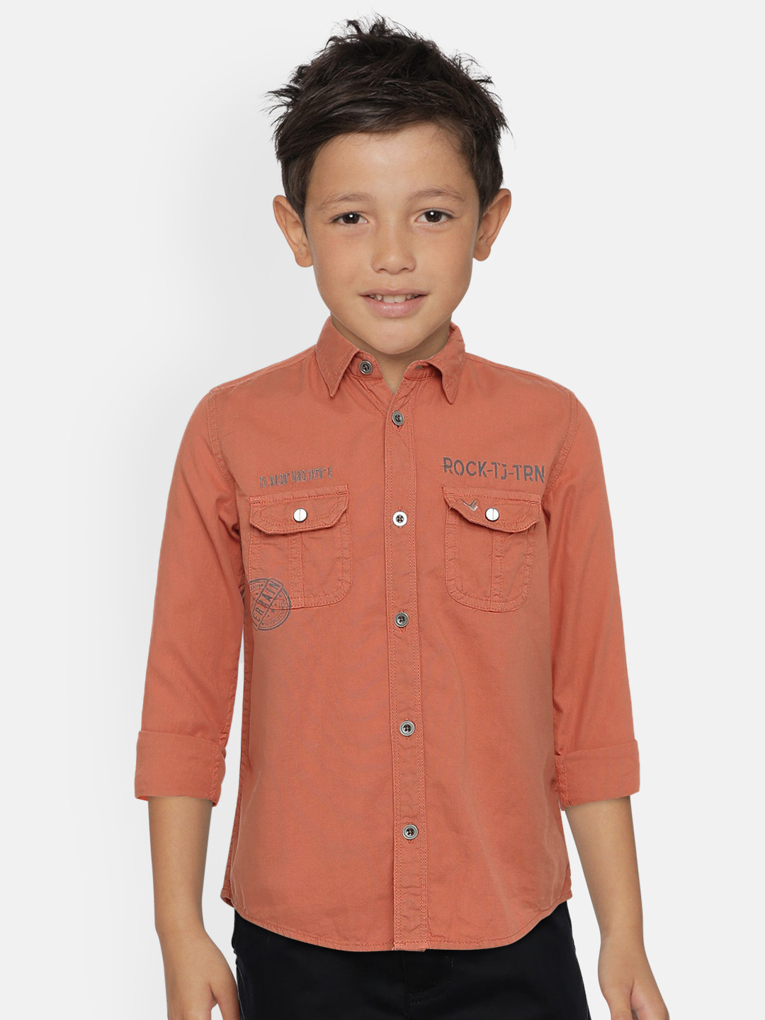 Buy Indian Terrain Boys Rust Brown Regular Fit Solid Casual Shirt ...