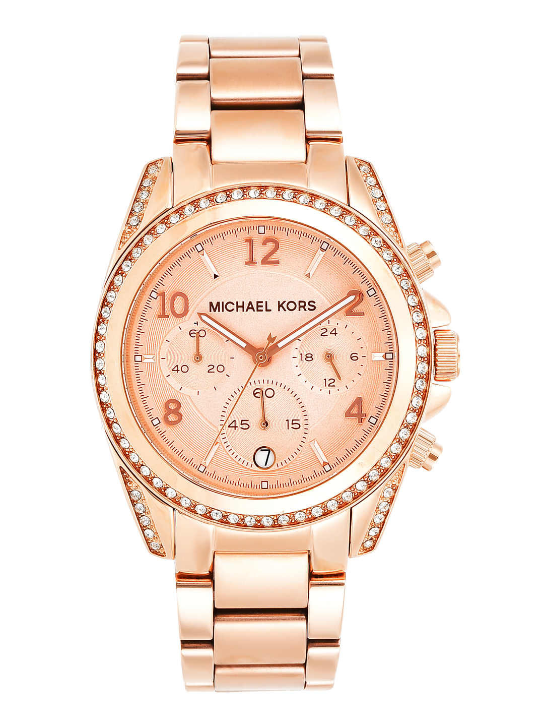 Buy Michael Kors Women Chronograph Peach Coloured Stone Studded Dial ...